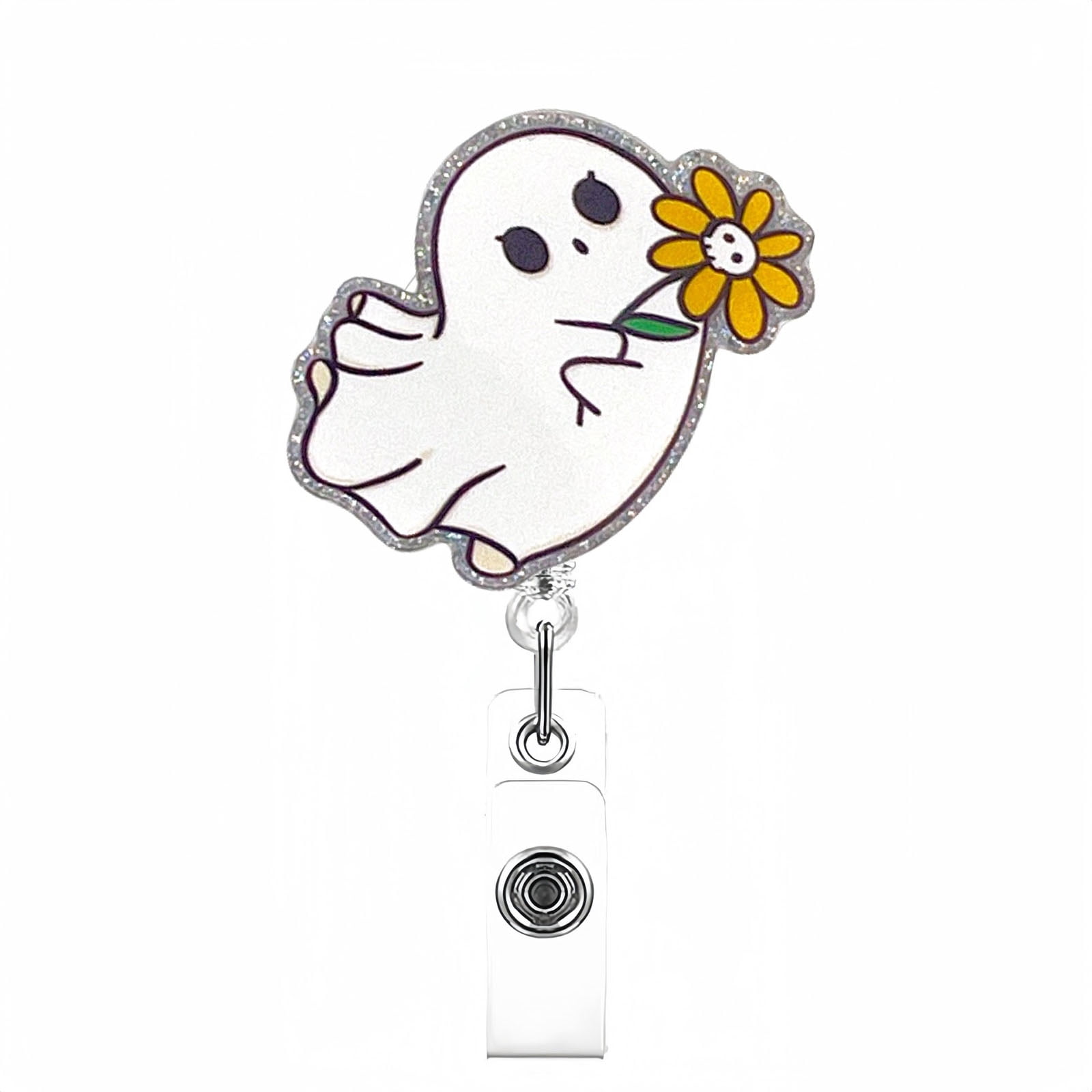 Acrylic Telescopic Badge Clip with Cute Ghost and Flower Pattern, High ...