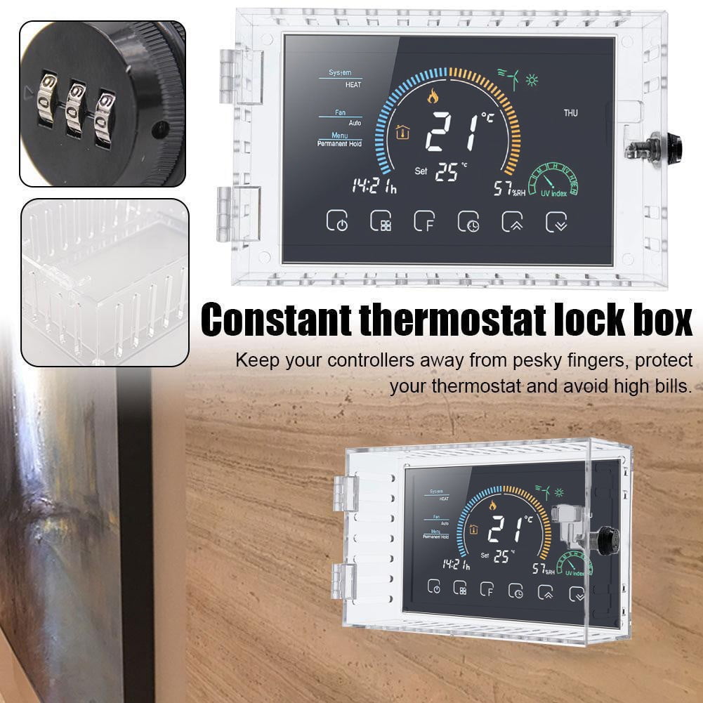 Acrylic-Thermostat Lock-Box W/ Combination Lock Large Clear Protective ...