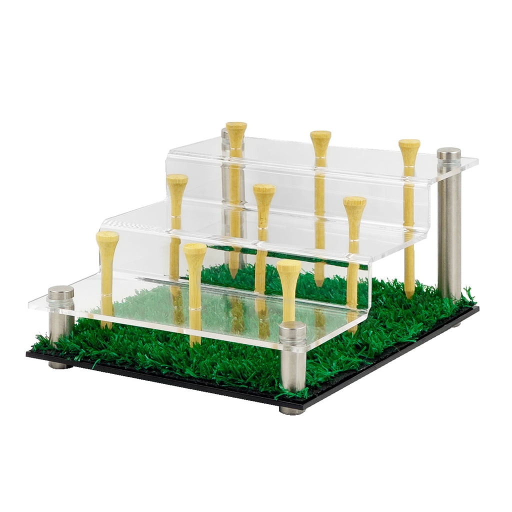 Acrylic Tiered Golf Ball Display Stand With Synthetic Grass Base Holds ...