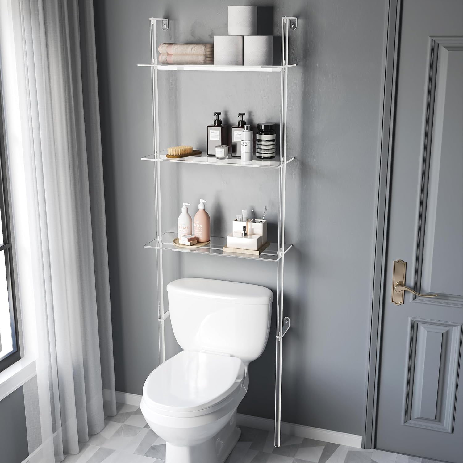 Acrylic Over The Toilet Storage Shelf - 3 Tier Clear Over-The-Toilet ...