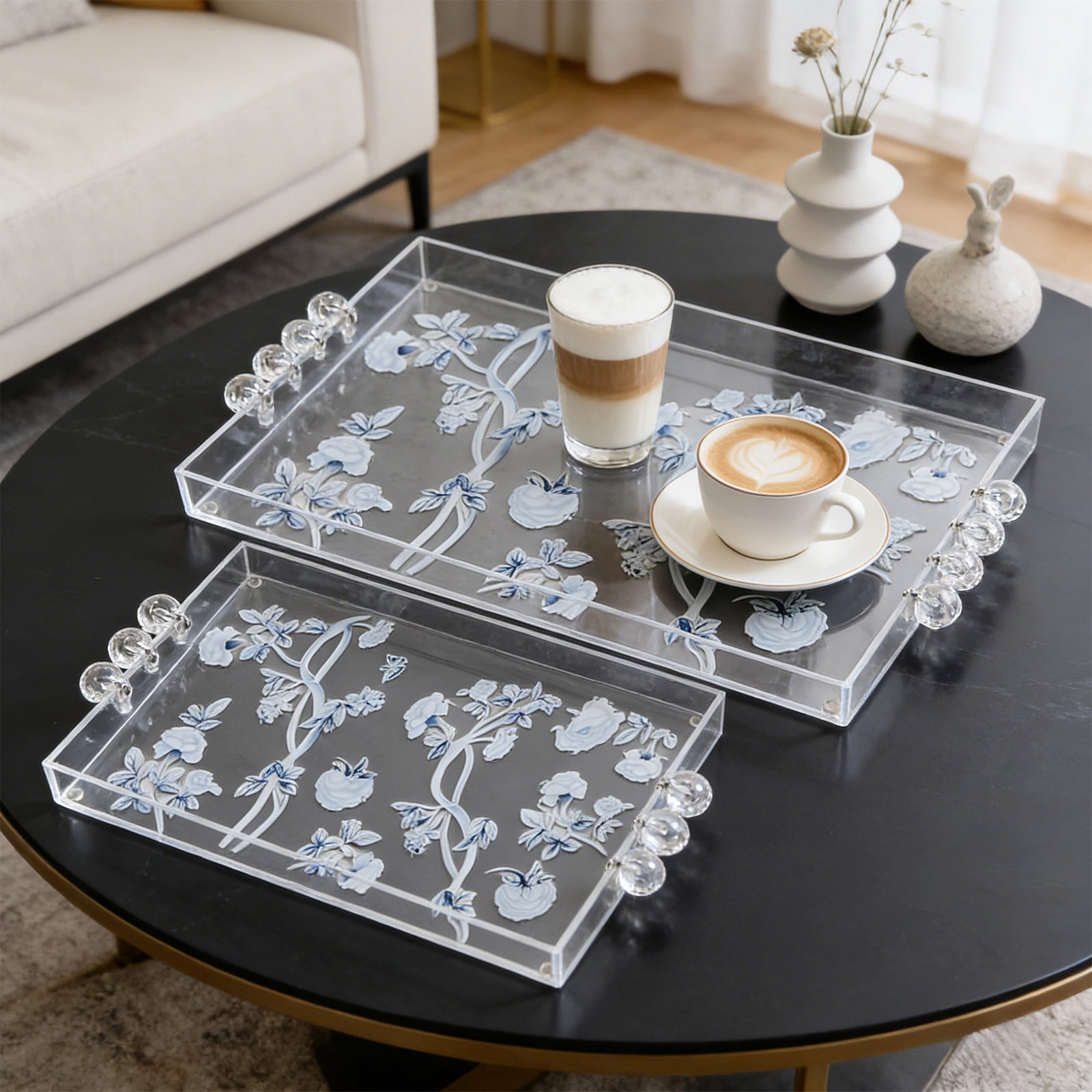 Acrylic Trays With Handles Decorative Serving Platter For Coffee ...