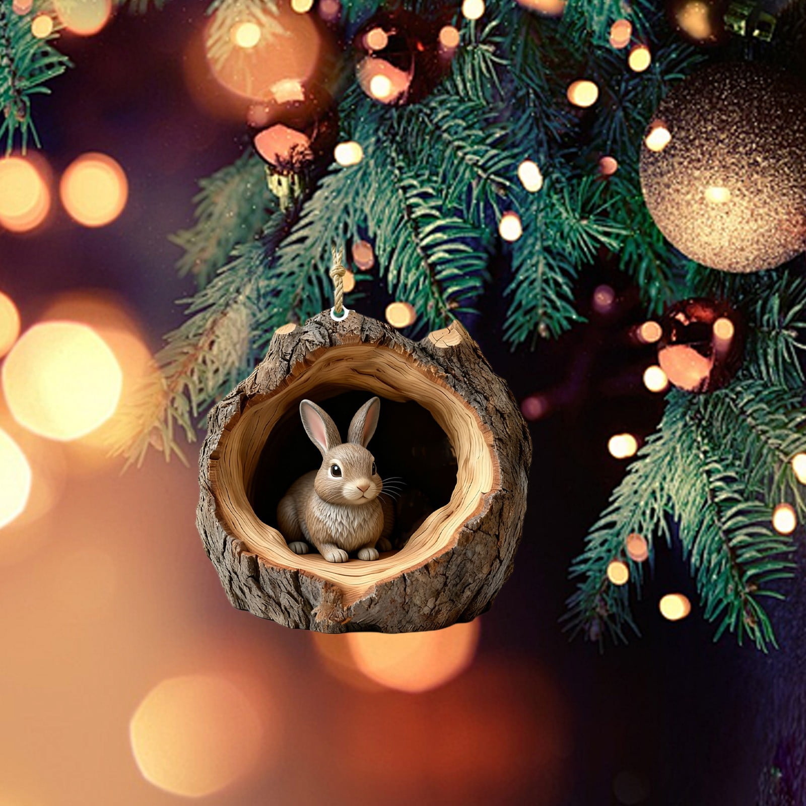 Acrylic Tree Hole Christmas Decoration, Small Animal in Log Ornament ...