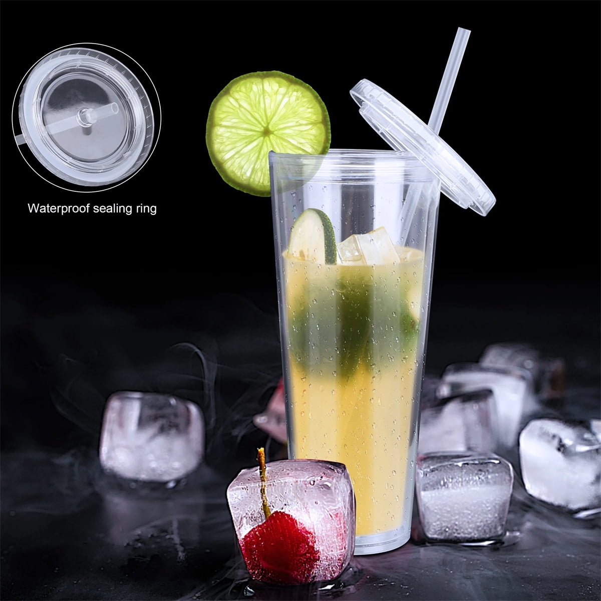 Acrylic Tumbler with Lid and Straw, Reusable Double Wall Plastic ...