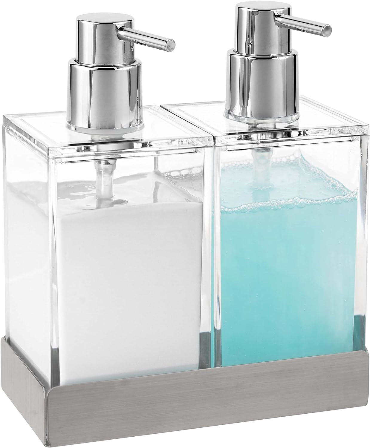 Acrylic Twin Liquid Soap and Lotion Dispenser Set with Caddy - Double ...