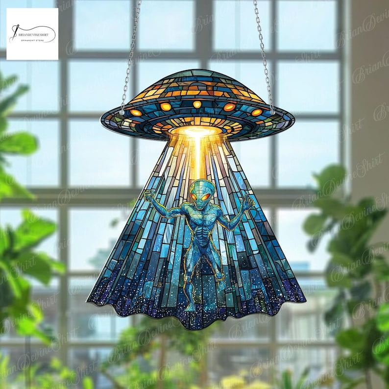 Acrylic UFO and Alien Window Hanging, Sci-Fi Theme, Alien Abduction Car ...