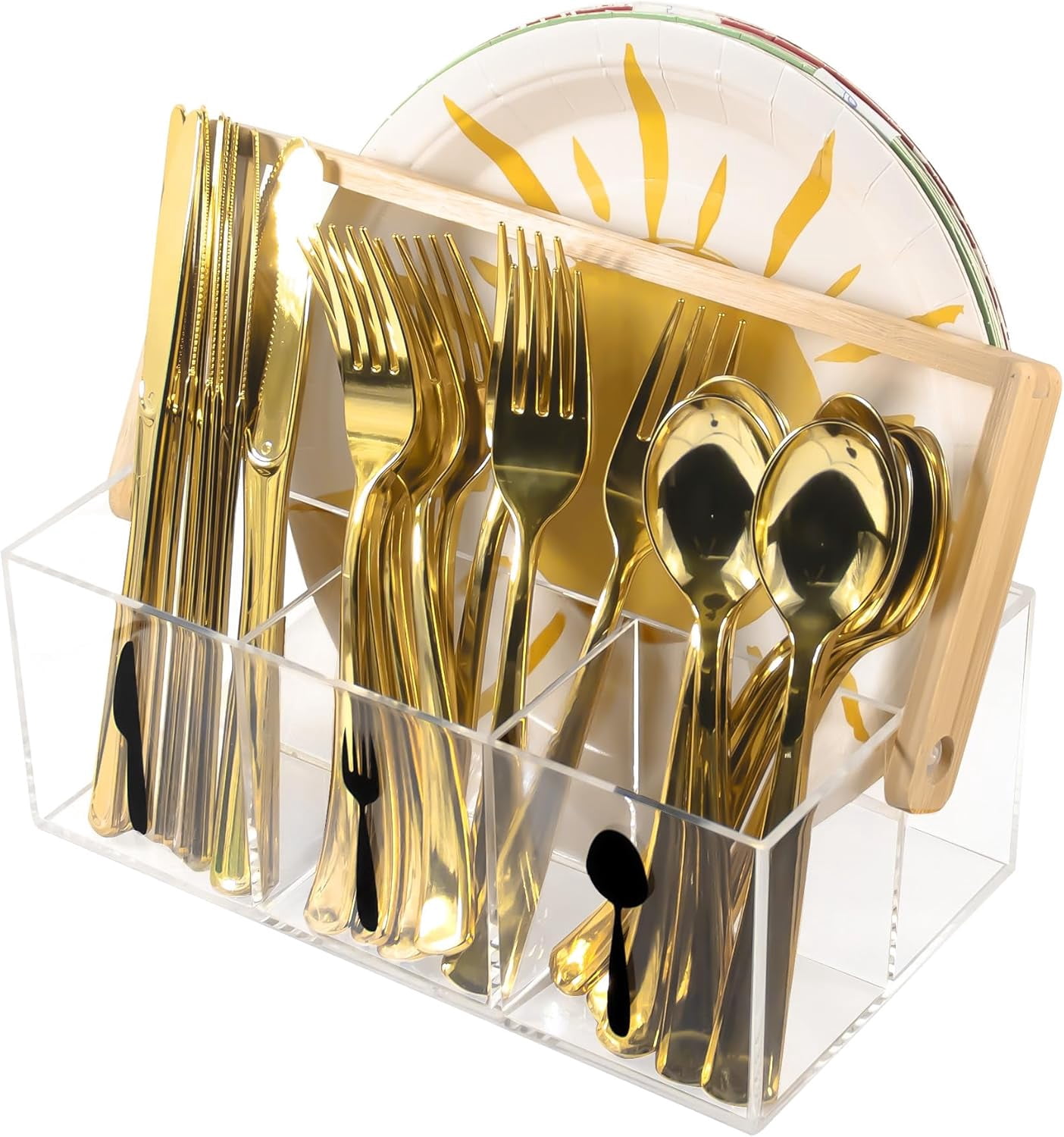 Acrylic Utensil Caddy with Bamboo Handle, Clear Silverware Organizer ...
