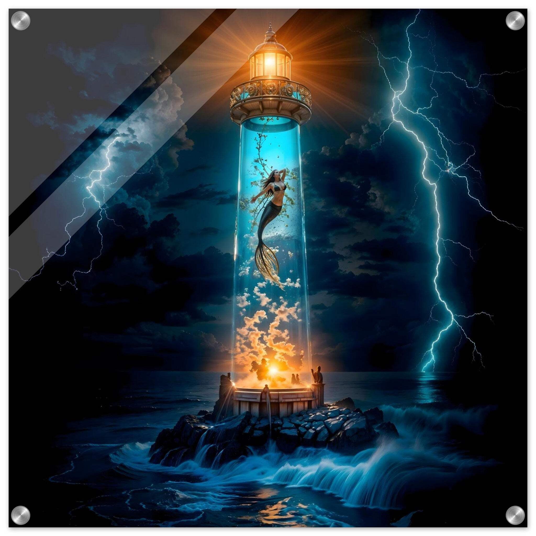 Acrylic Wall Art Mermaid Lighthouse Fantasy – Ocean Storm Art Decor ...