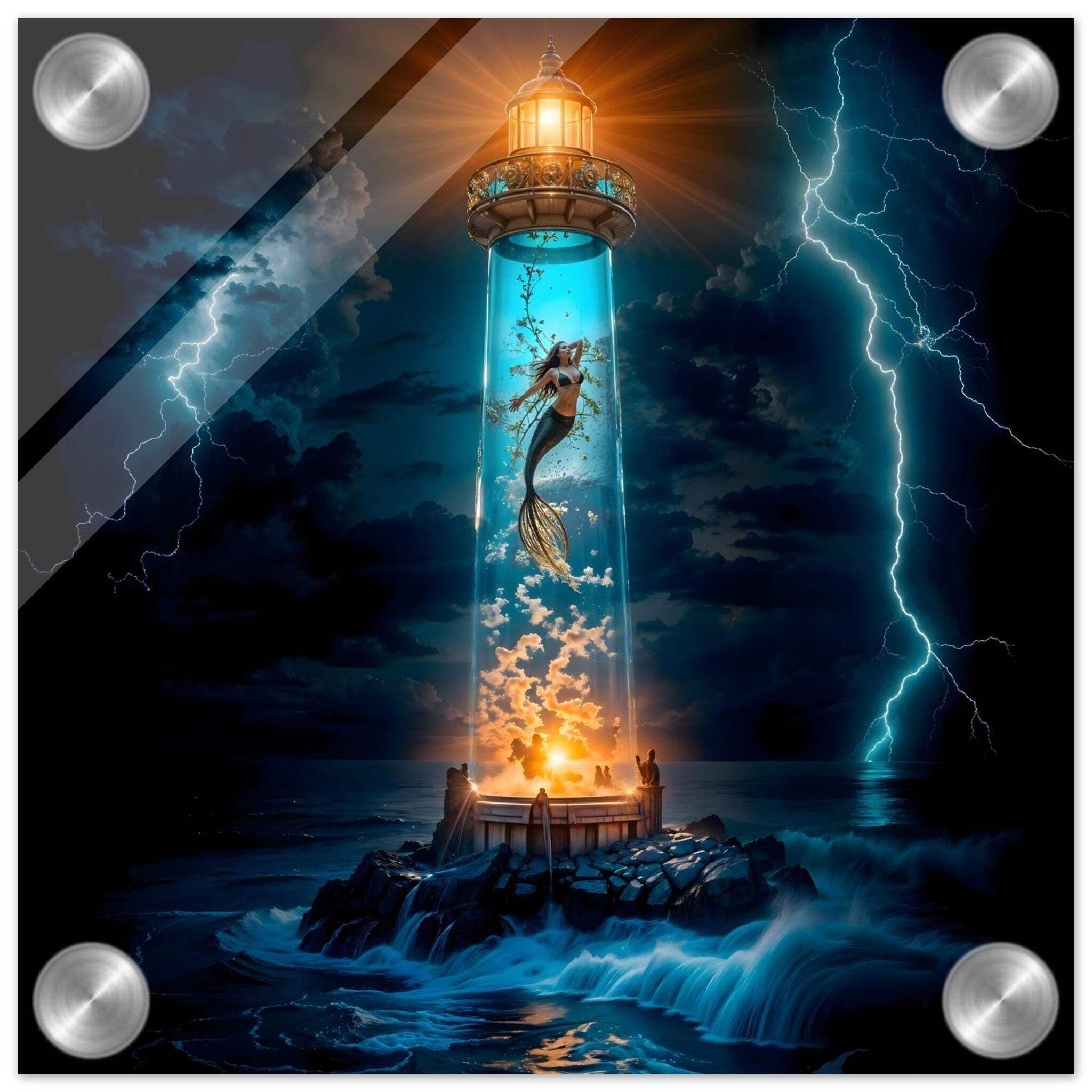 Acrylic Wall Art Mermaid Lighthouse Fantasy – Ocean Storm Art Decor ...