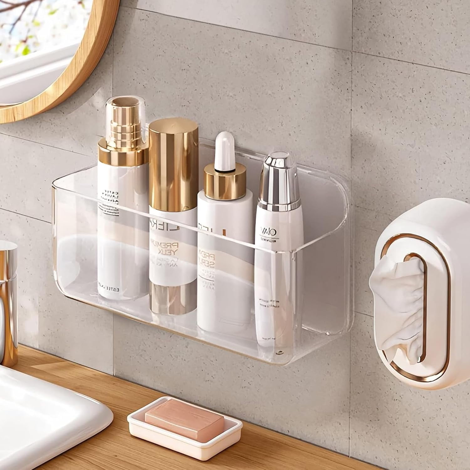 Acrylic Wall Mounted Shower Caddy, Clear, 12.4" x 3.42" x 3.26" Acrylic ...