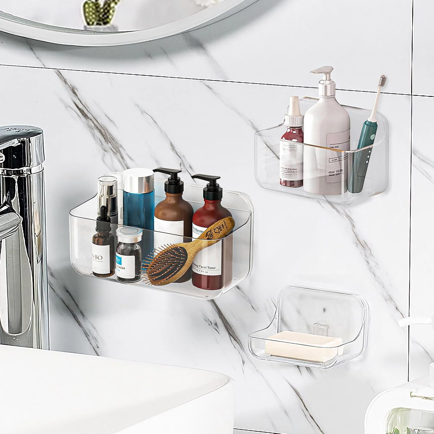 Acrylic Wall Mounted Shower Caddy, Clear, Large Size , Acrylic Shelf ...