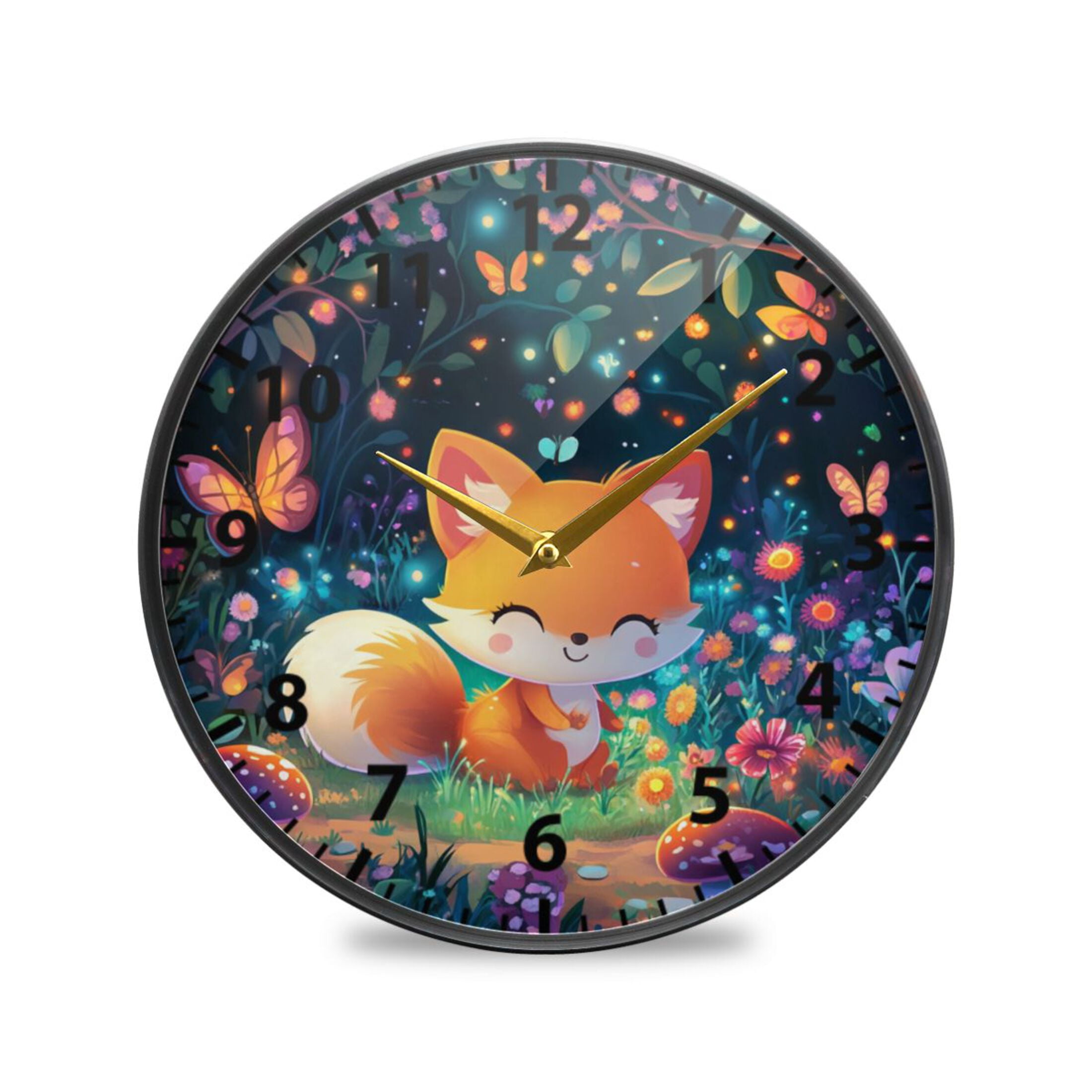 3d Cartoon Style Fox Wall Clock Modern Decor Acrylic Clock Golden Hands ...