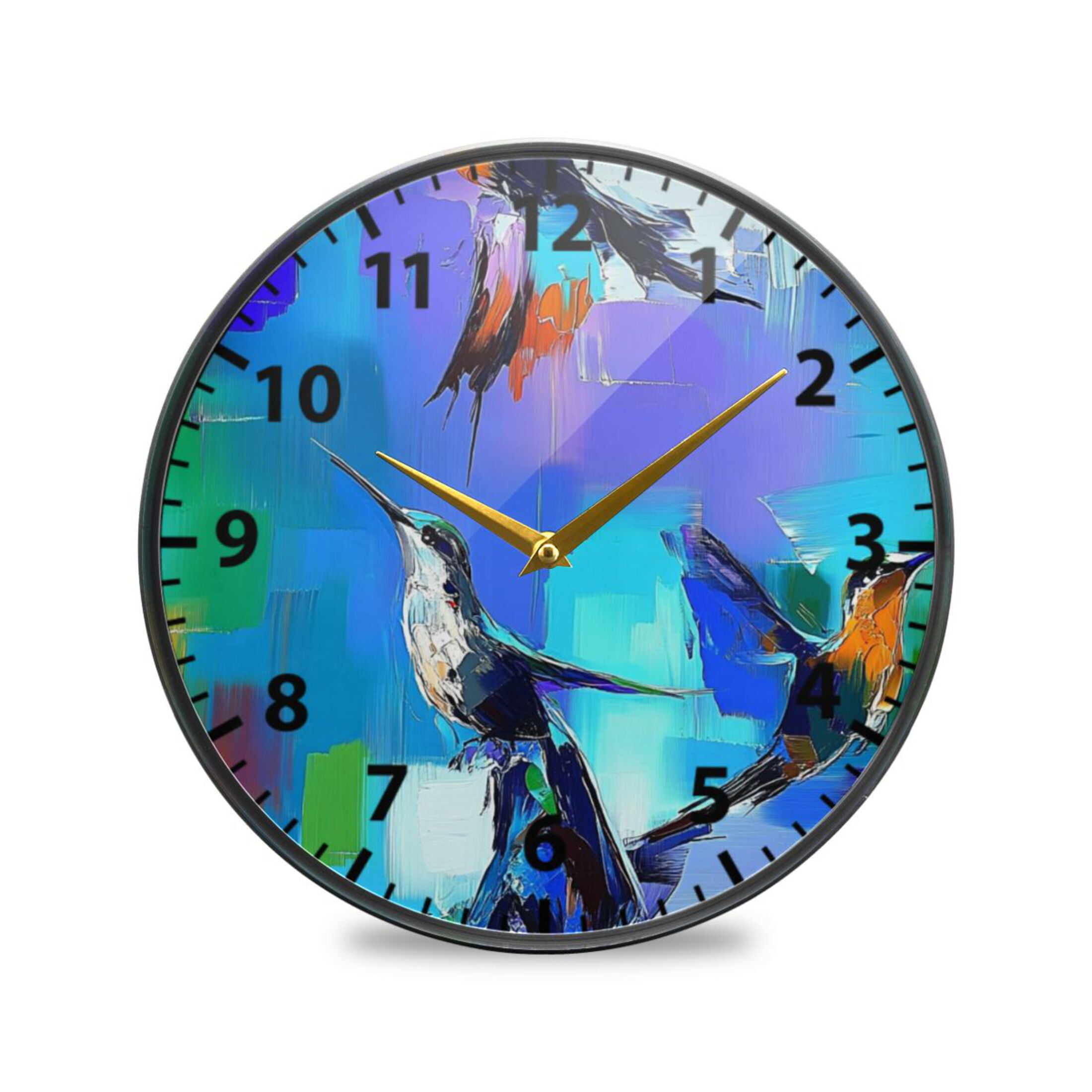 Art Hummingbirds Pattern Wall Clock Modern Decor Acrylic Clock Golden ...