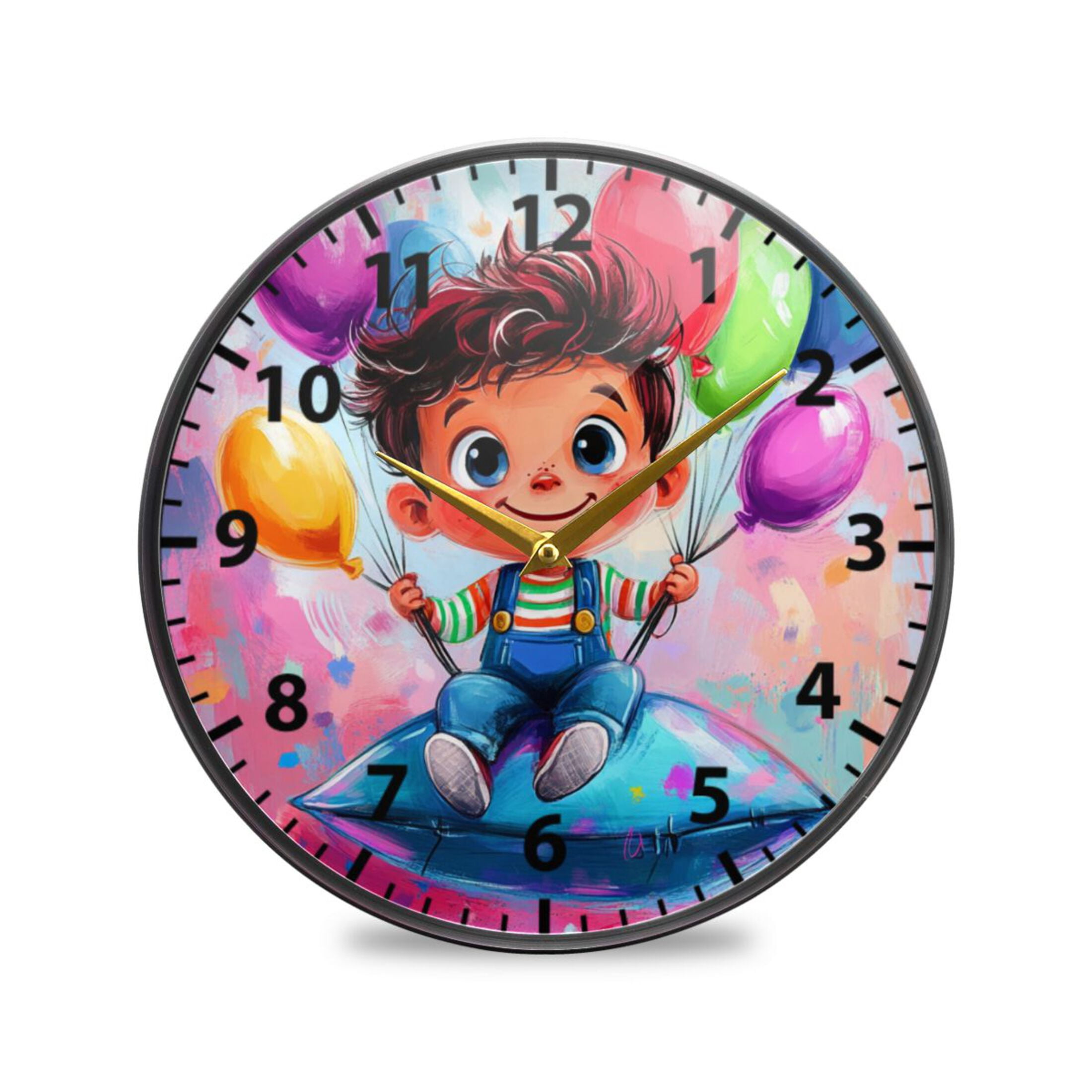 Balloon Boy Wall Clock Modern Decor Acrylic Clock Golden Hands 11.9in ...