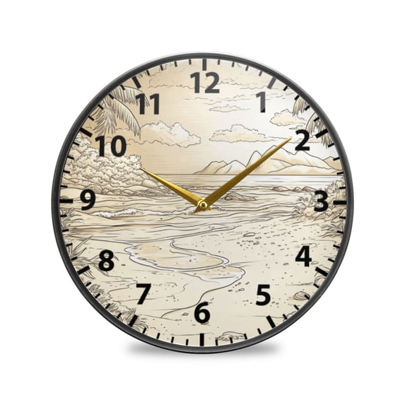 Beach and Palm Trees Wall Clock Modern Decor Acrylic Clock Golden Hands ...