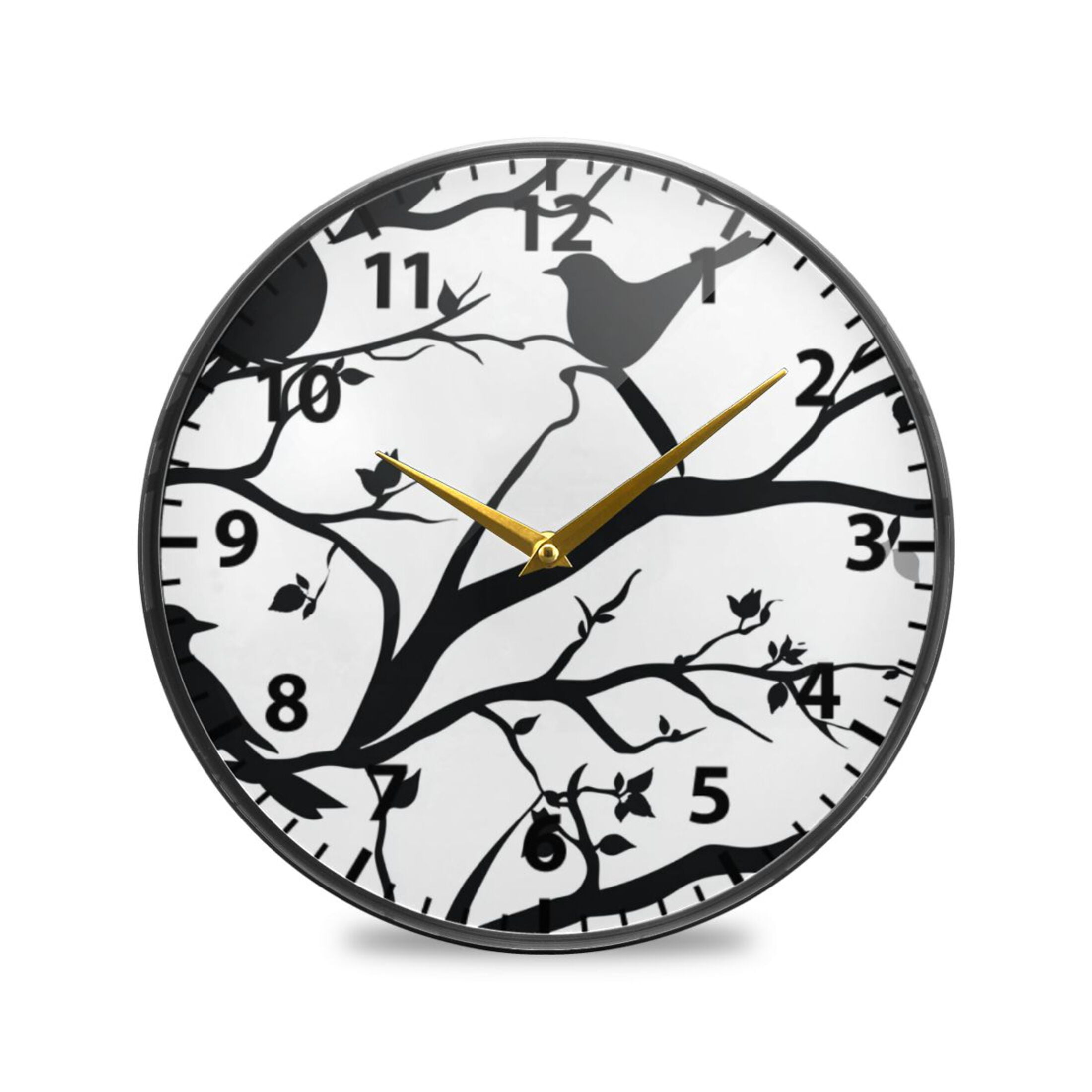 Acrylic Wall and Table Clock Black Birds and Flowers 11.9in Modern ...