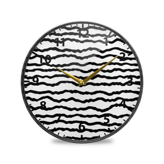 Acrylic Wall and Table Clock Black Wavy Lines Pattern 9.5in Modern ...