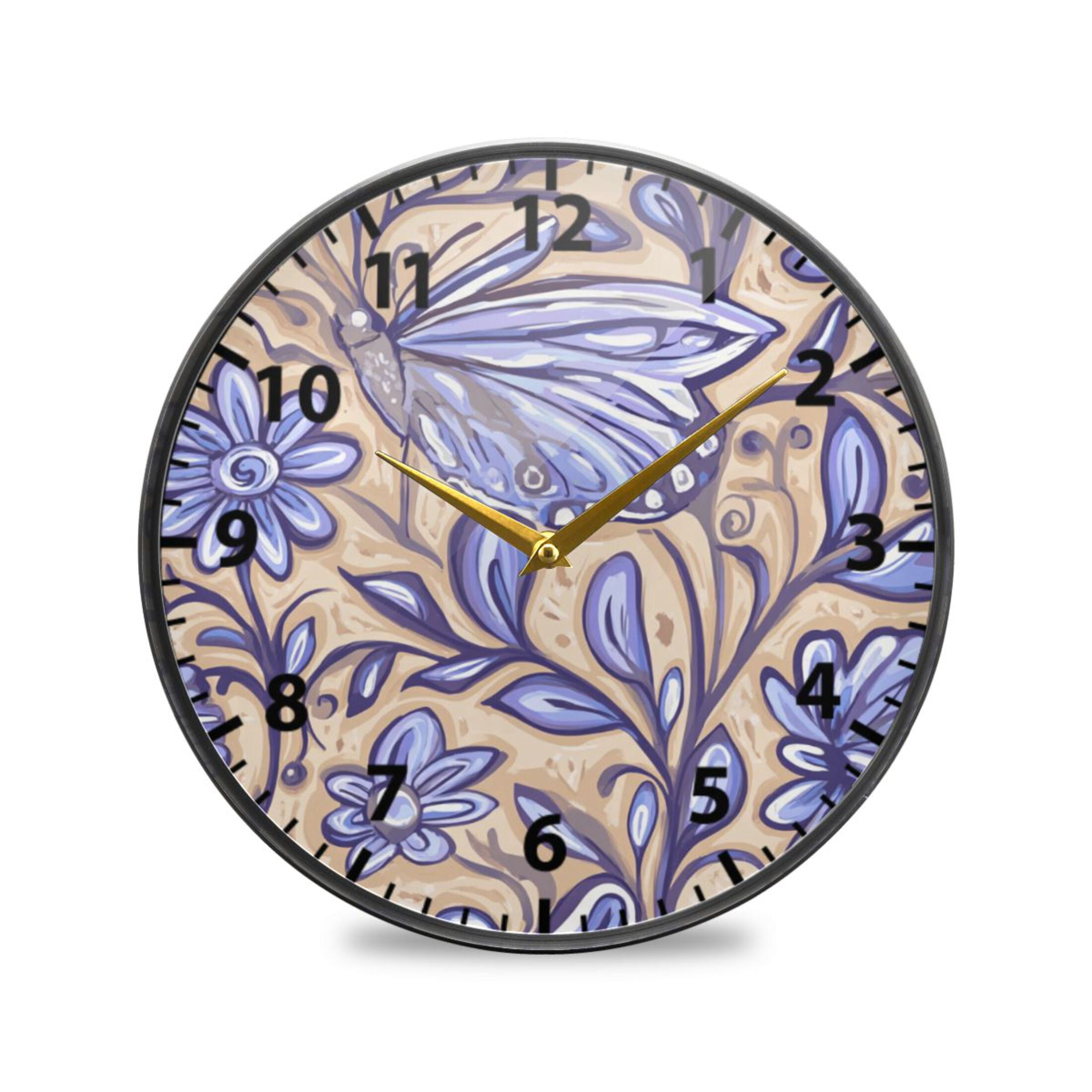 Blue Butterfly Design Wall Clock Modern Decor Acrylic Clock Golden ...