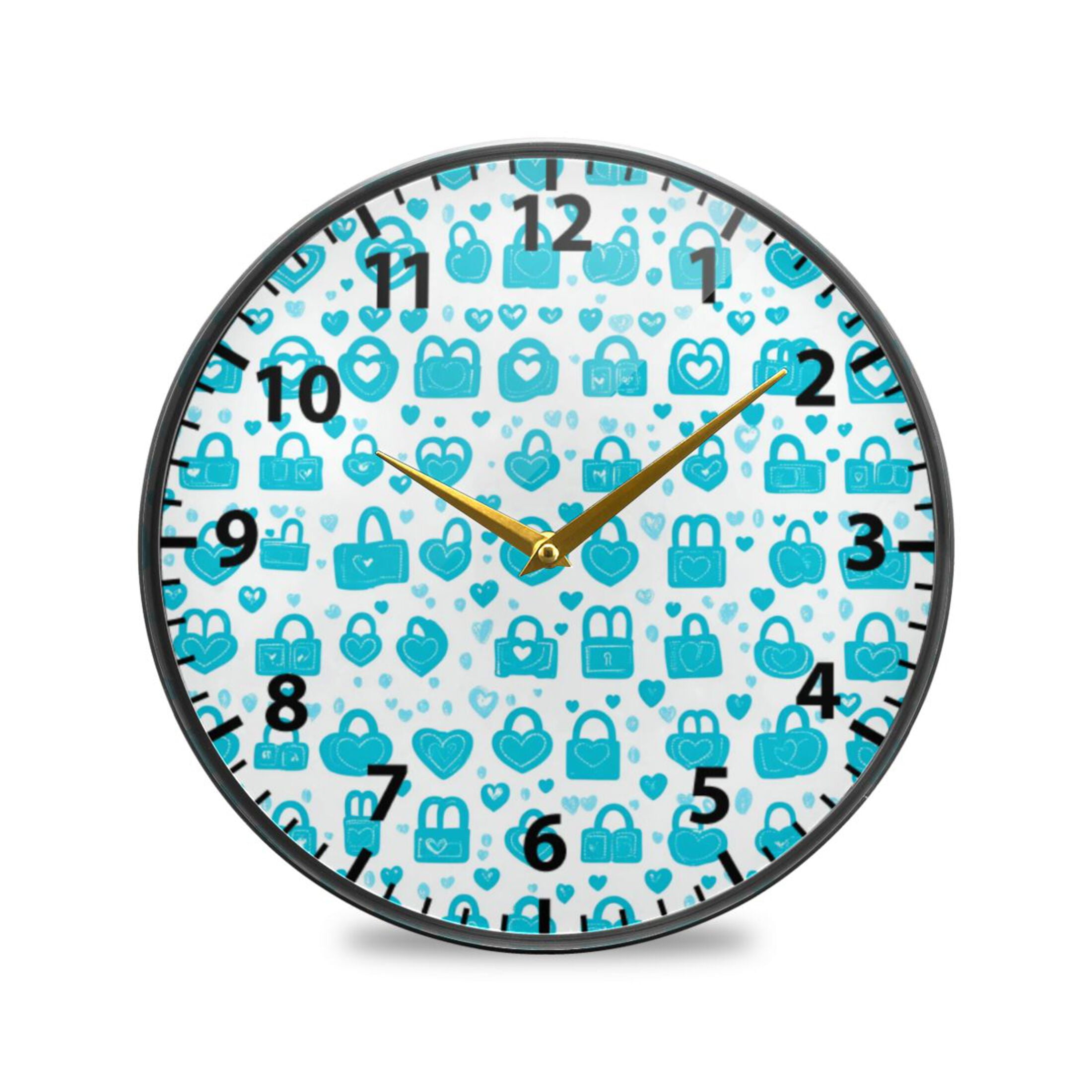 Acrylic Wall and Table Clock Blue Lock and Heart Pattern 9.5in Modern ...