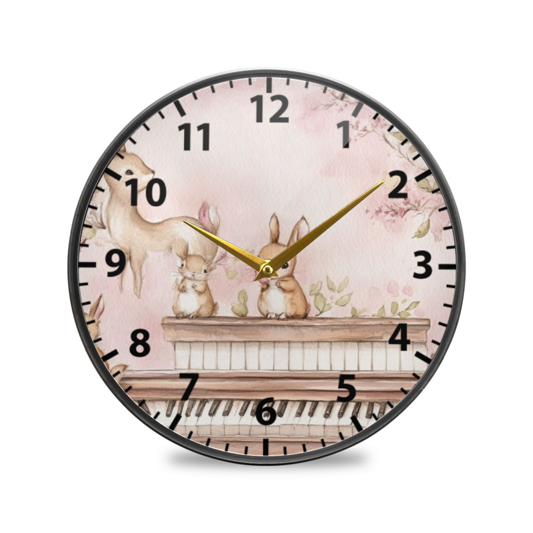 Acrylic Wall and Table Clock Bunny Piano Play 11.9in Modern Decor with ...