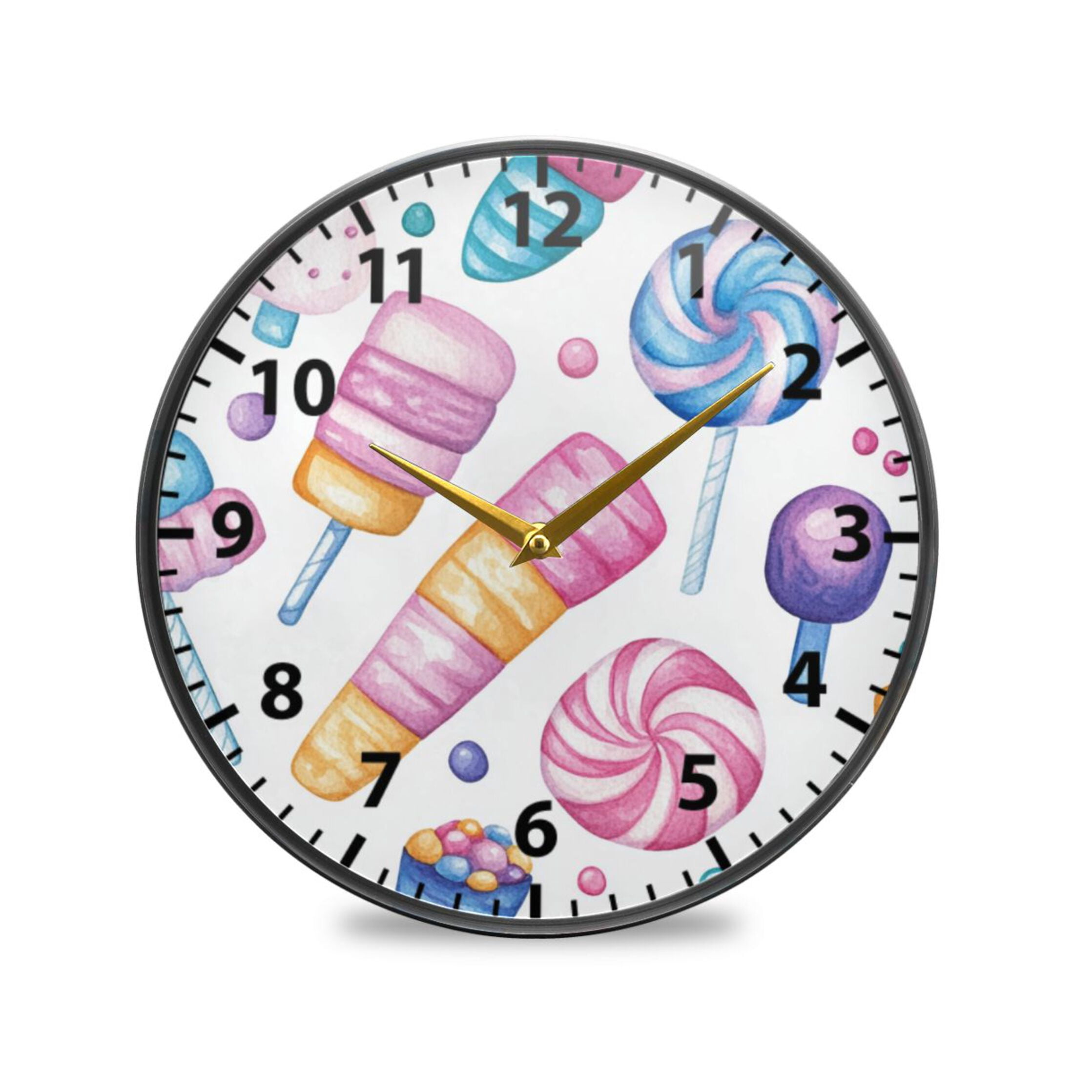Candy Ice Cream Pattern Wall Clock Modern Decor Acrylic Clock Golden ...