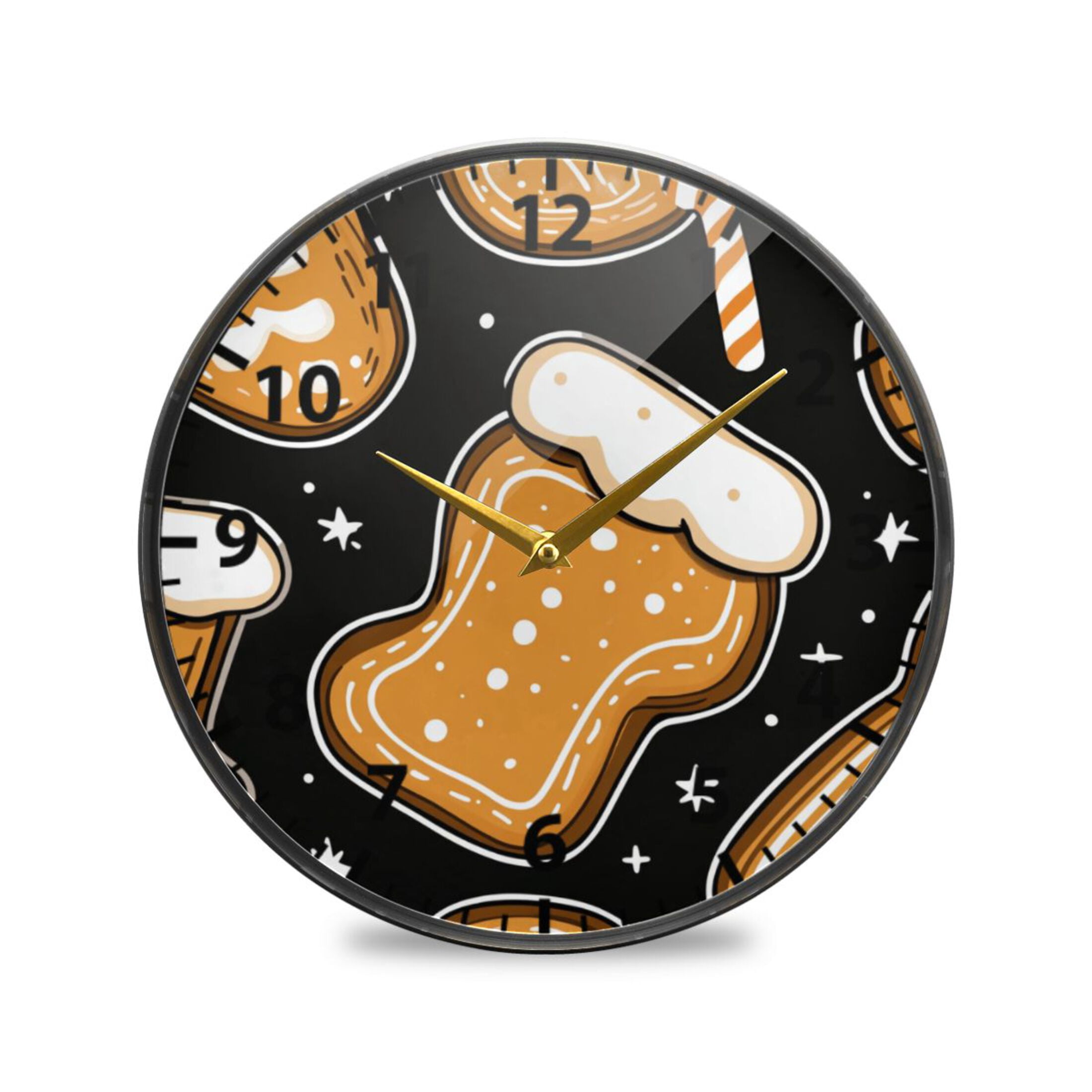 Cartoon Snack Pattern Wall Clock Modern Decor Acrylic Clock Golden ...