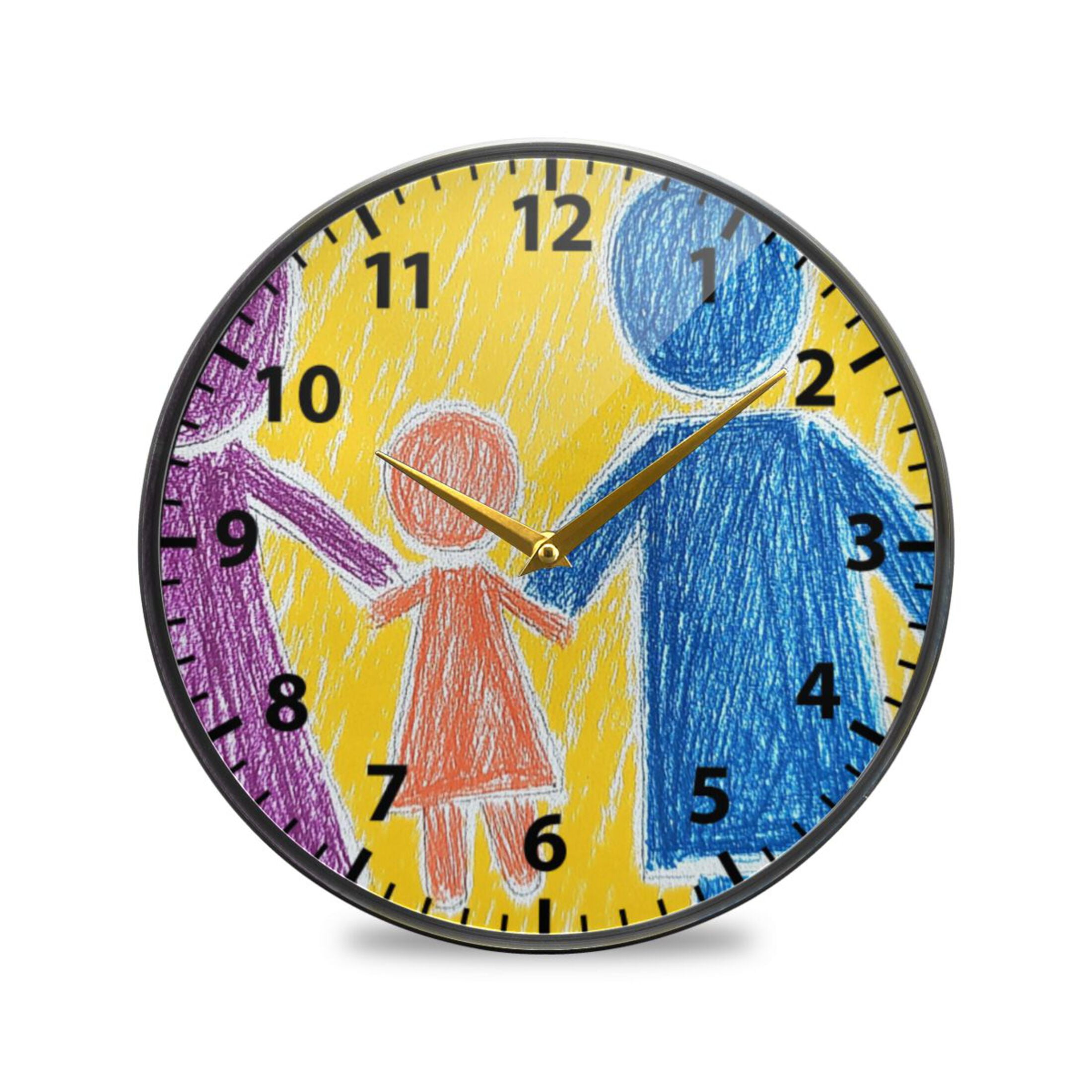 Children Doodle Family Wall Clock Modern Decor Acrylic Clock Golden ...