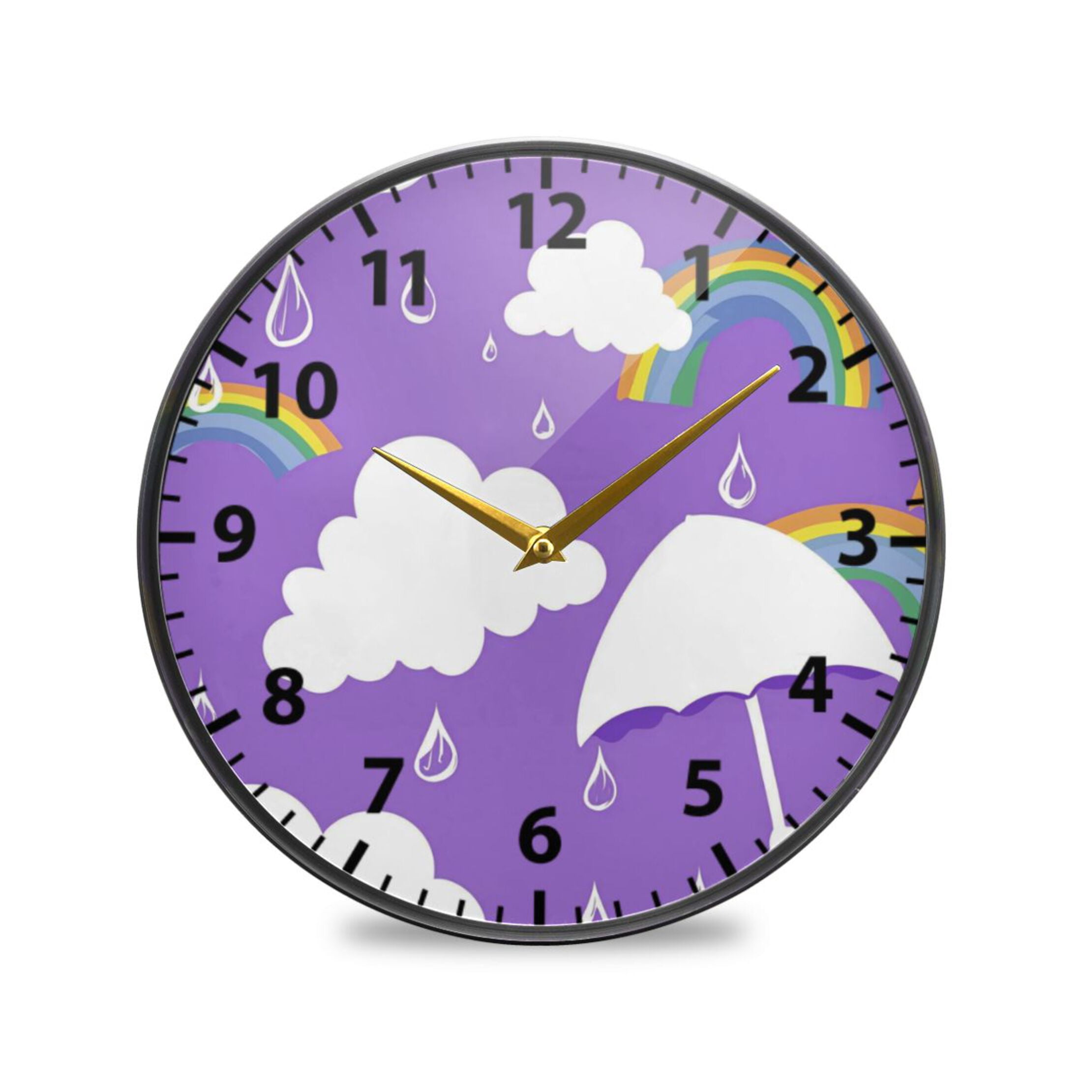 Cloud Umbrella and Rainbow Wall Clock Modern Decor Acrylic Clock Golden ...