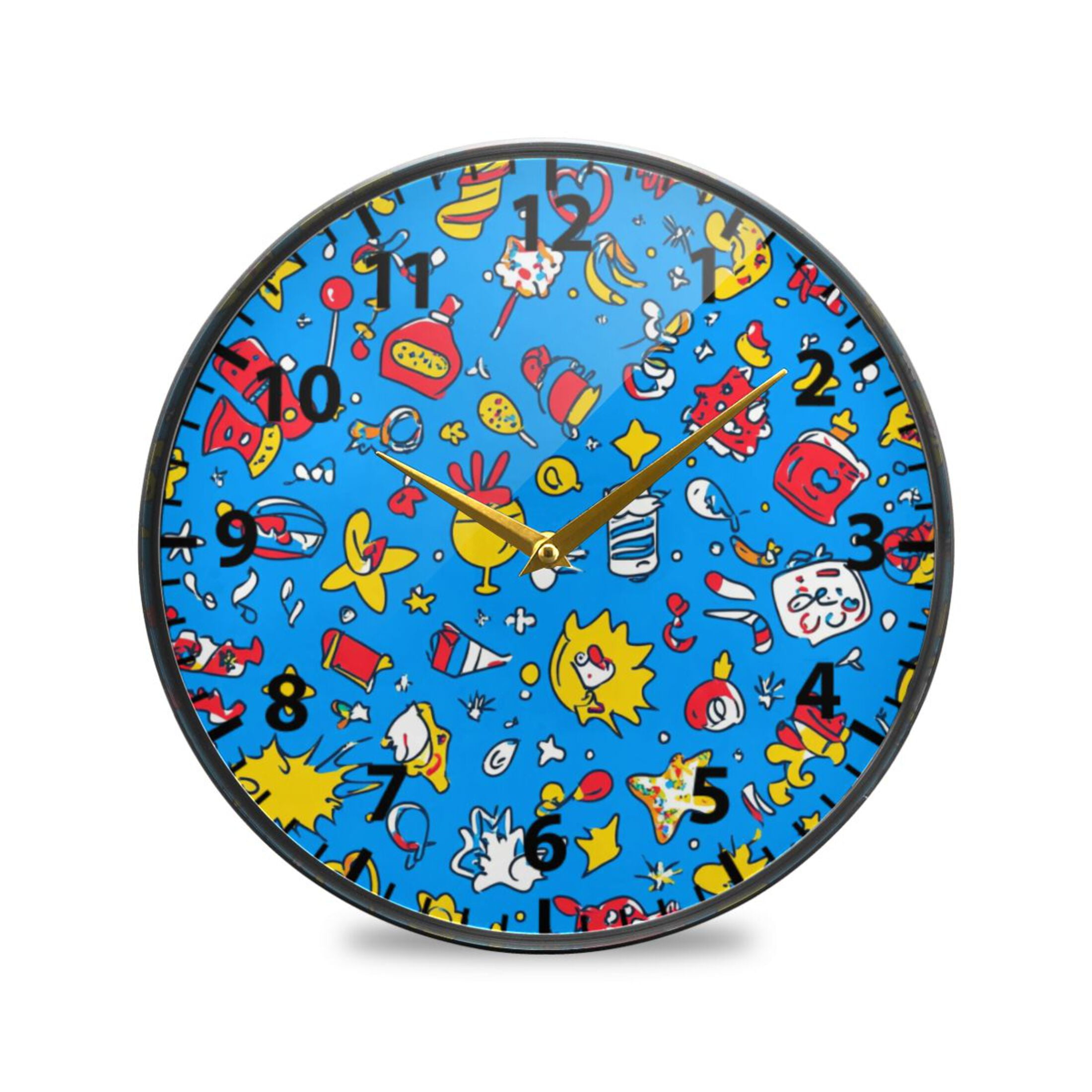 Acrylic Wall and Table Clock Colorful Cartoon Doodles Pattern 9.5in ...