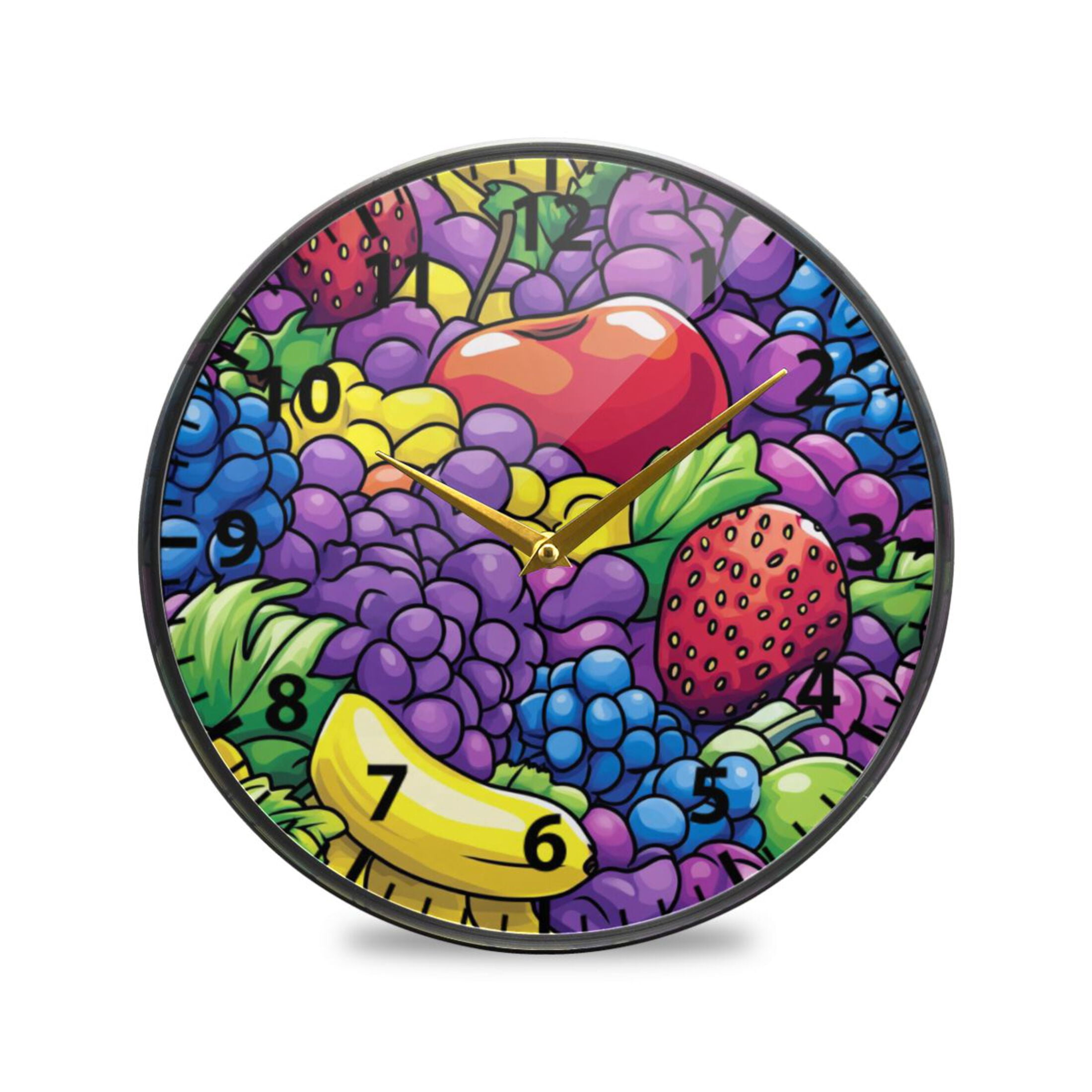 Acrylic Wall and Table Clock Colorful Cartoon Fruits Illustration 9.5in ...