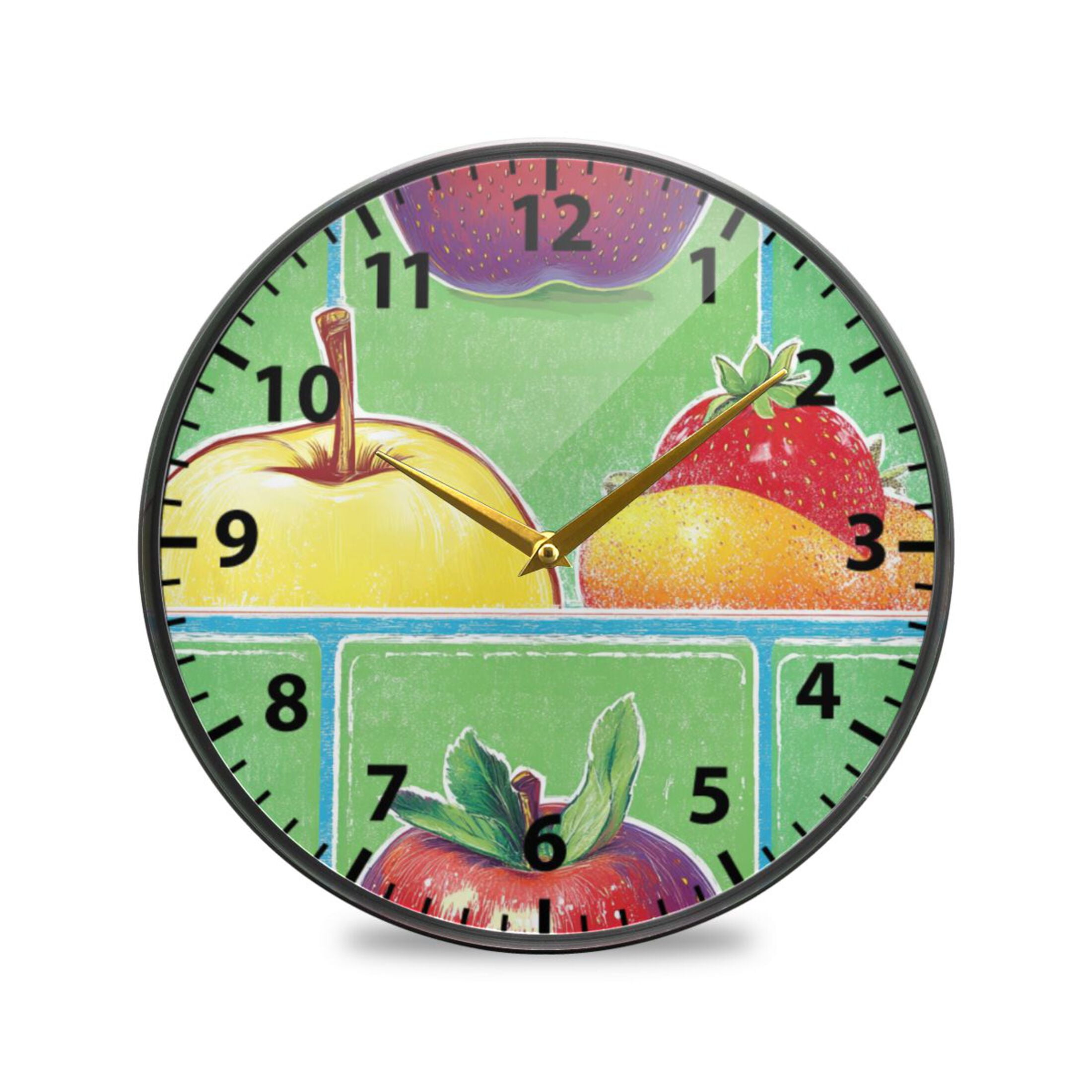 Colorful Fruit Illustrations Wall Clock Modern Decor Acrylic Clock ...