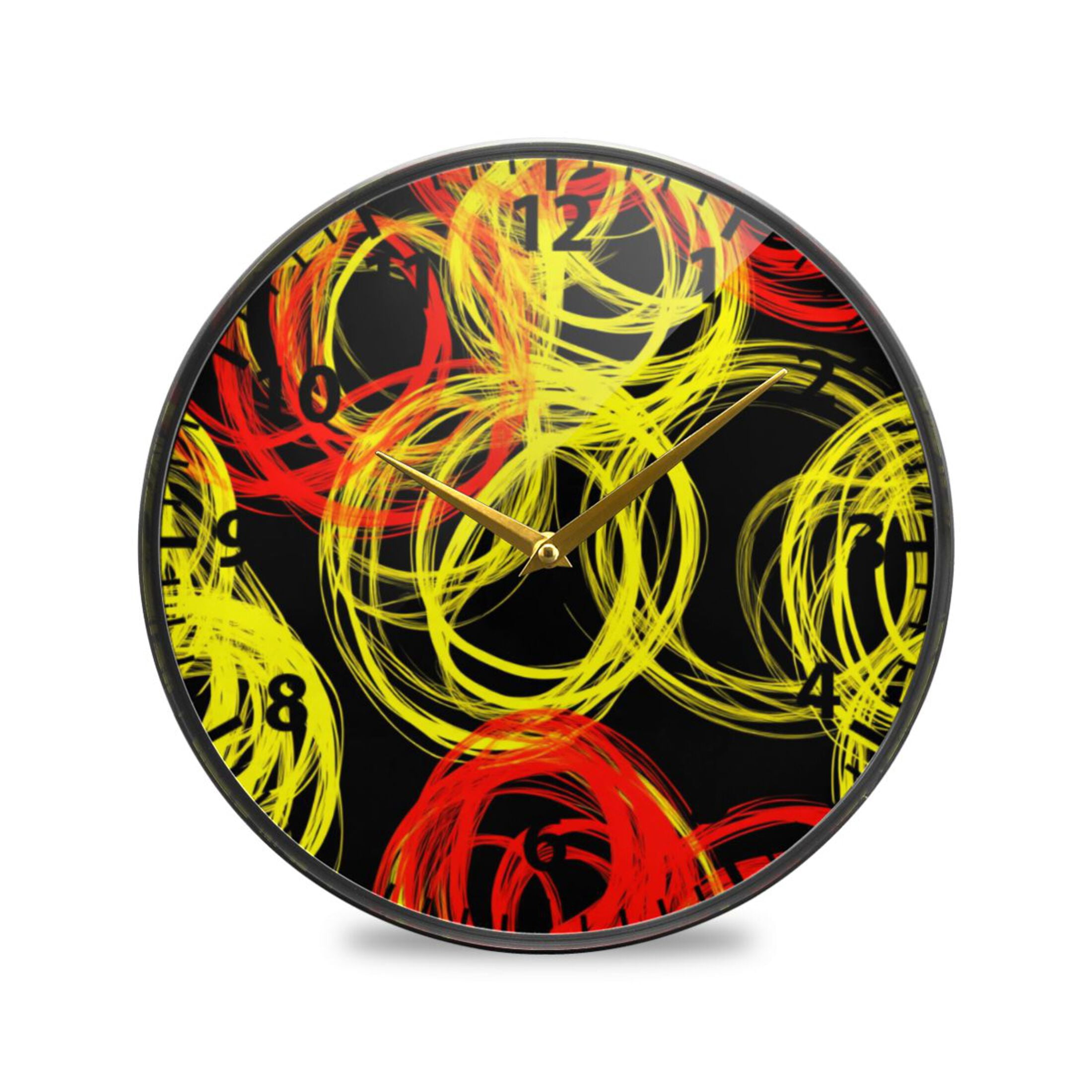 Colorful Swirls on Black Wall Clock Modern Decor Acrylic Clock Golden ...