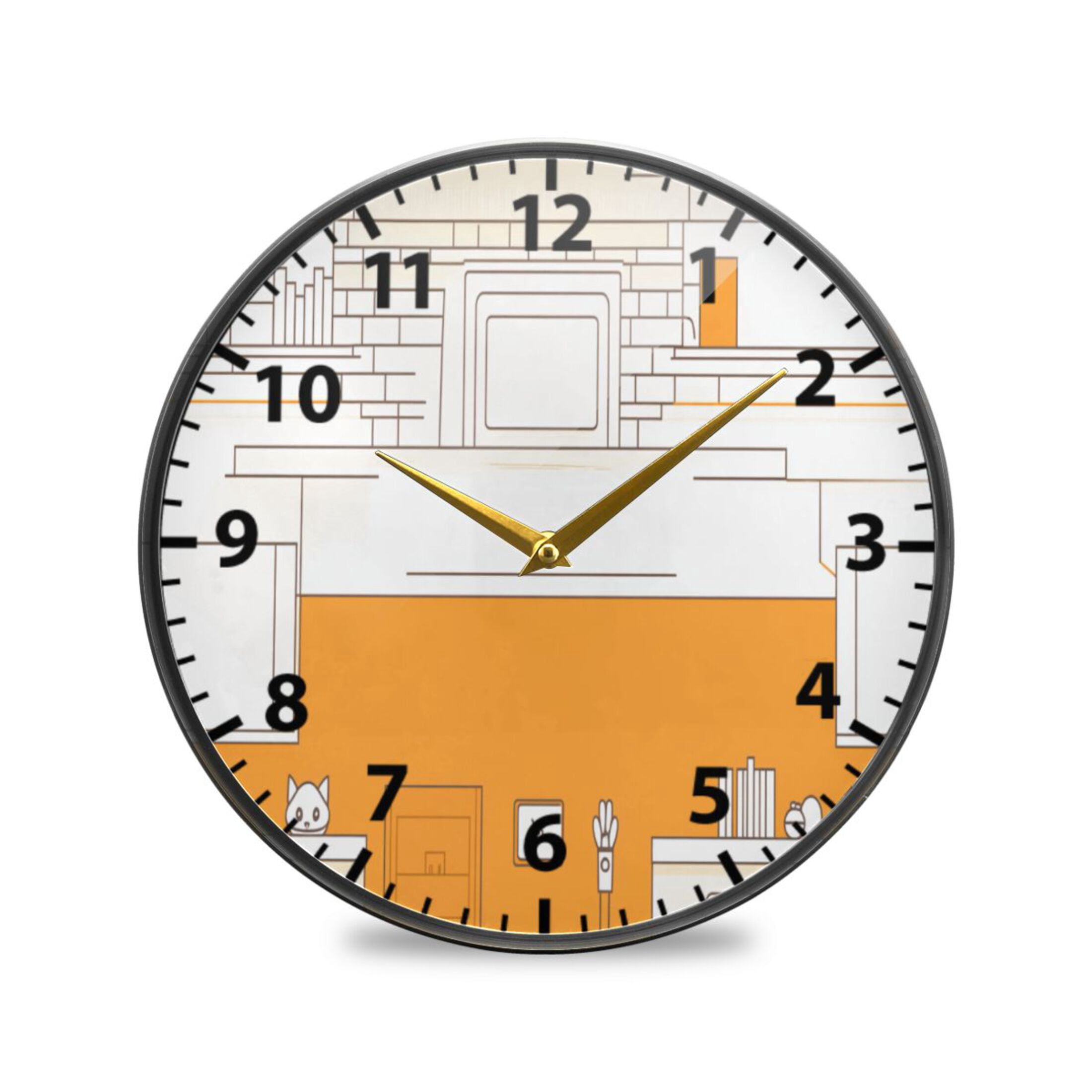 Acrylic Wall and Table Clock Cozy Kitchen Illustration 11.9in Modern ...