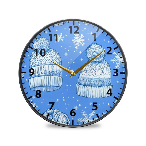 Cozy Winter Hats Wall Clock Modern Decor Acrylic Clock Golden Hands 11 ...