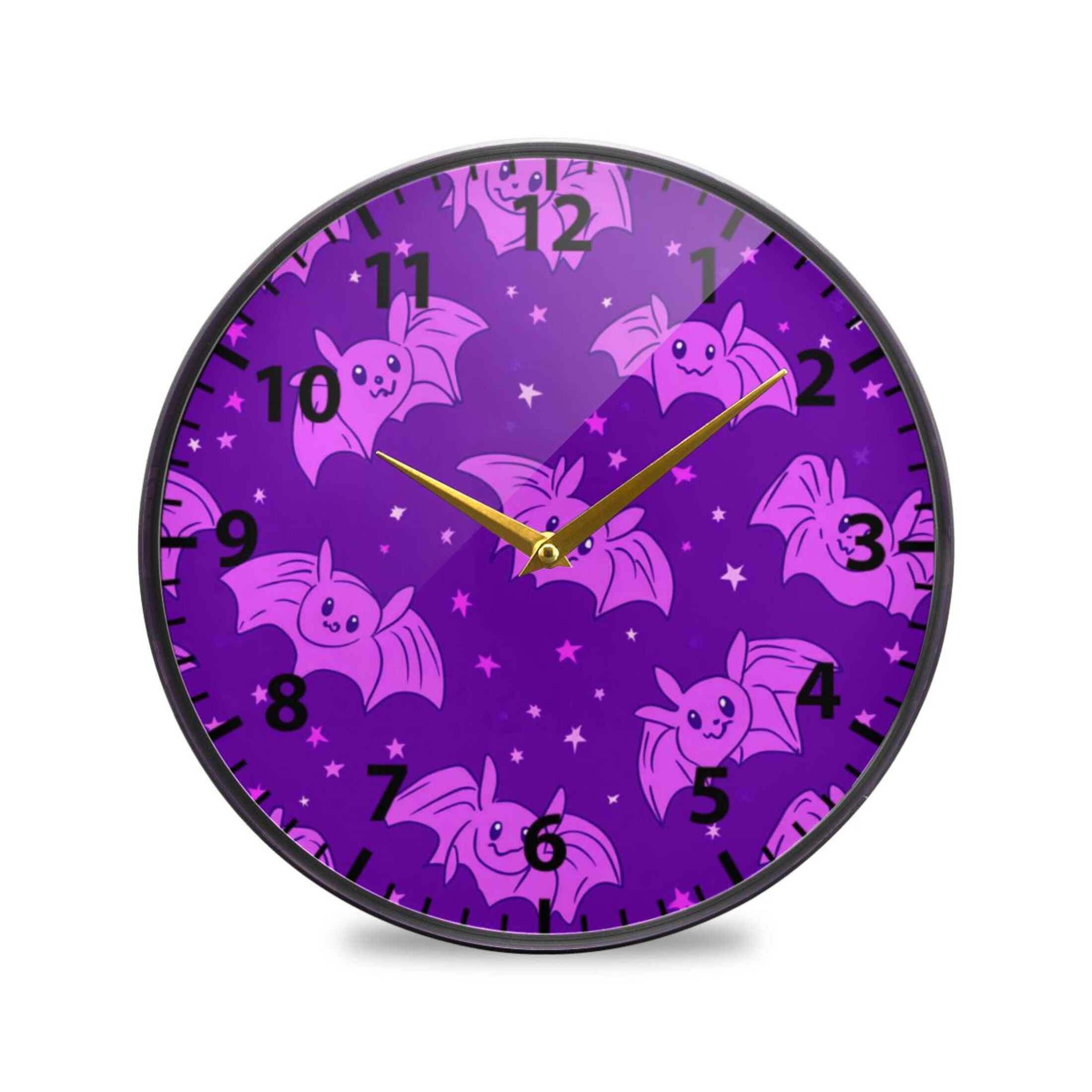 Cute Bat Cartoon Pattern Wall Clock Modern Decor Acrylic Clock Golden ...