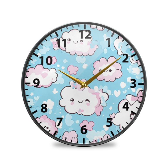 Cute Clouds Pattern Wall Clock Modern Decor Acrylic Clock Golden Hands ...