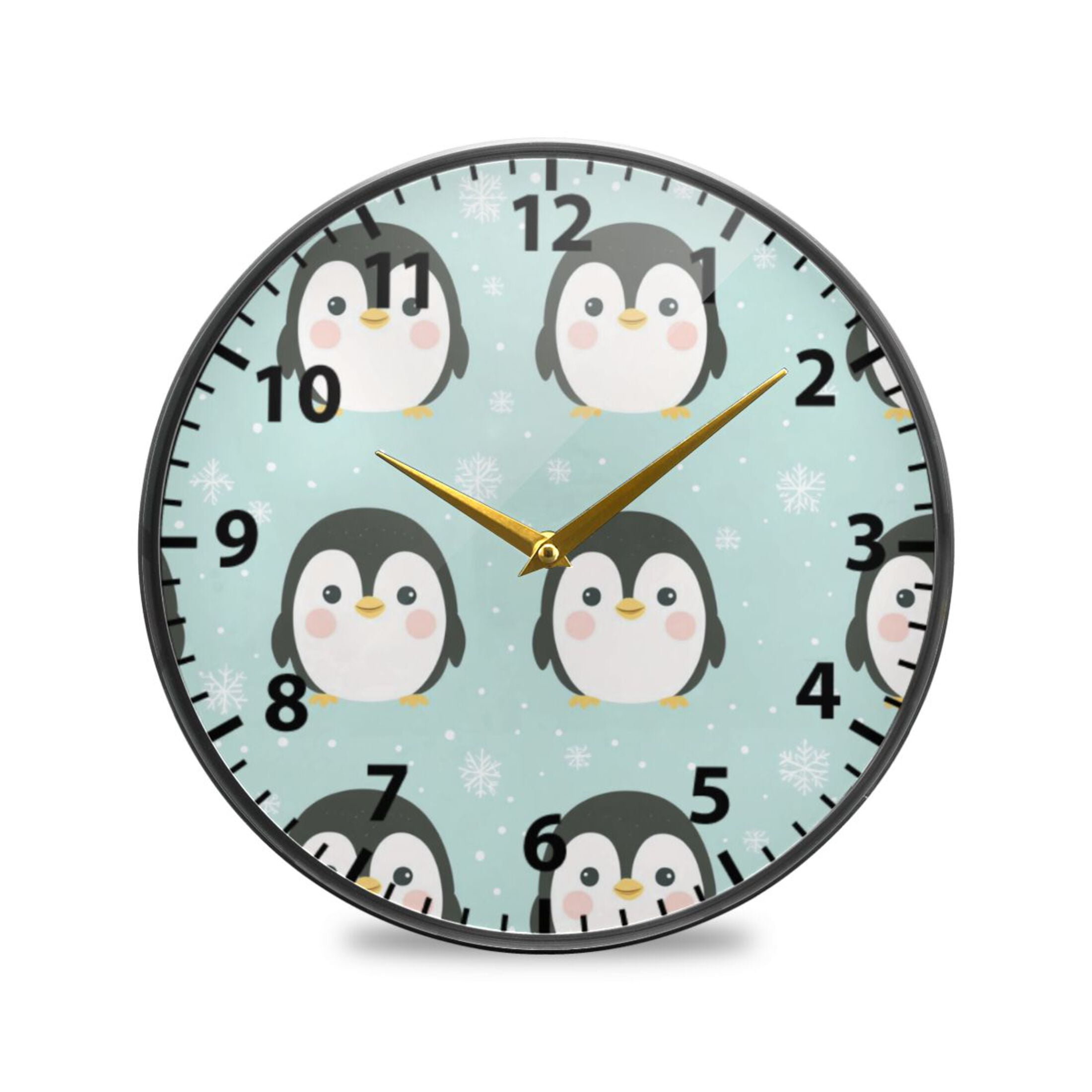 Cute Penguin Seamless Wall Clock Modern Decor Acrylic Clock Golden ...