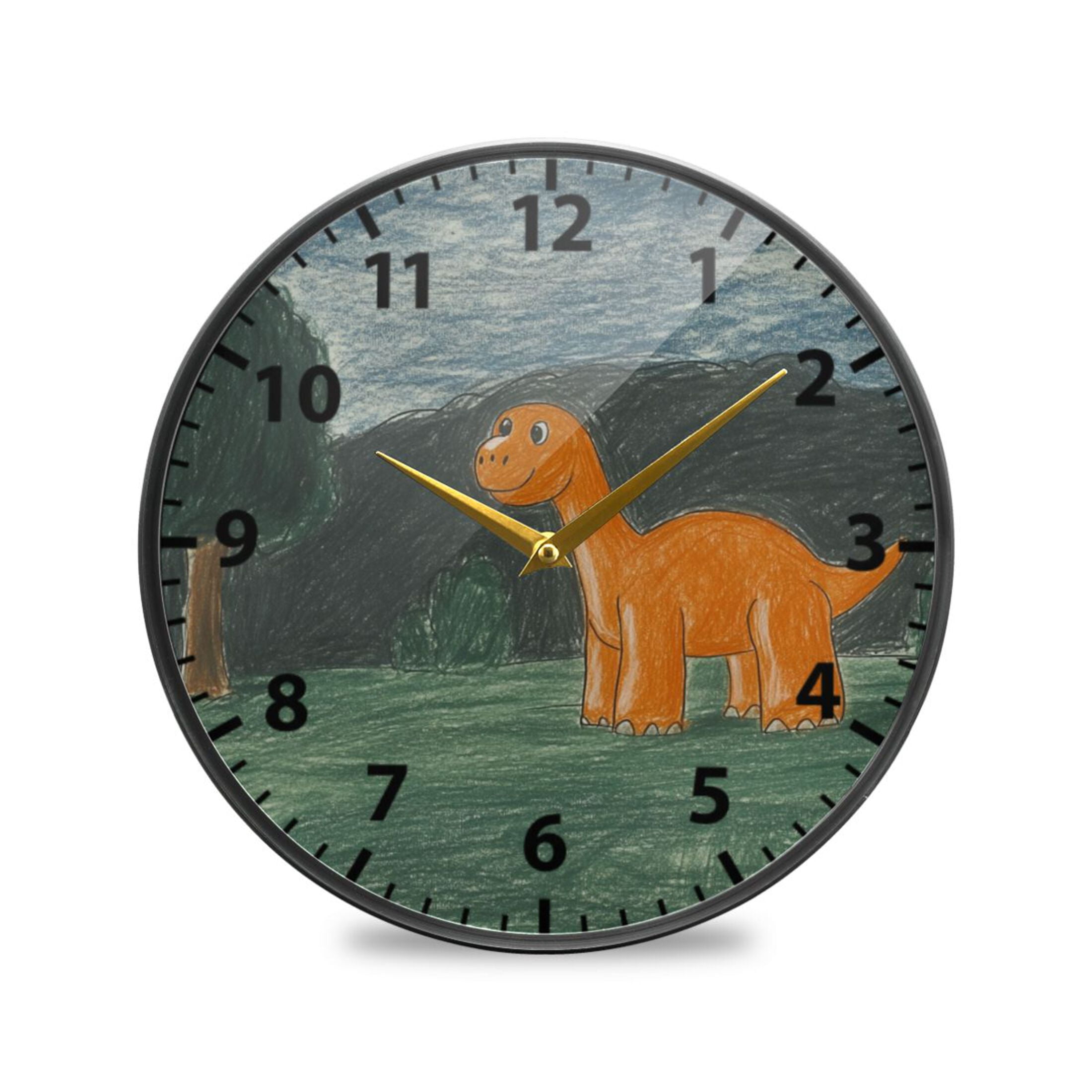 Acrylic Wall and Table Clock Dinosaur Crayon Art Pattern 9.5in Modern ...