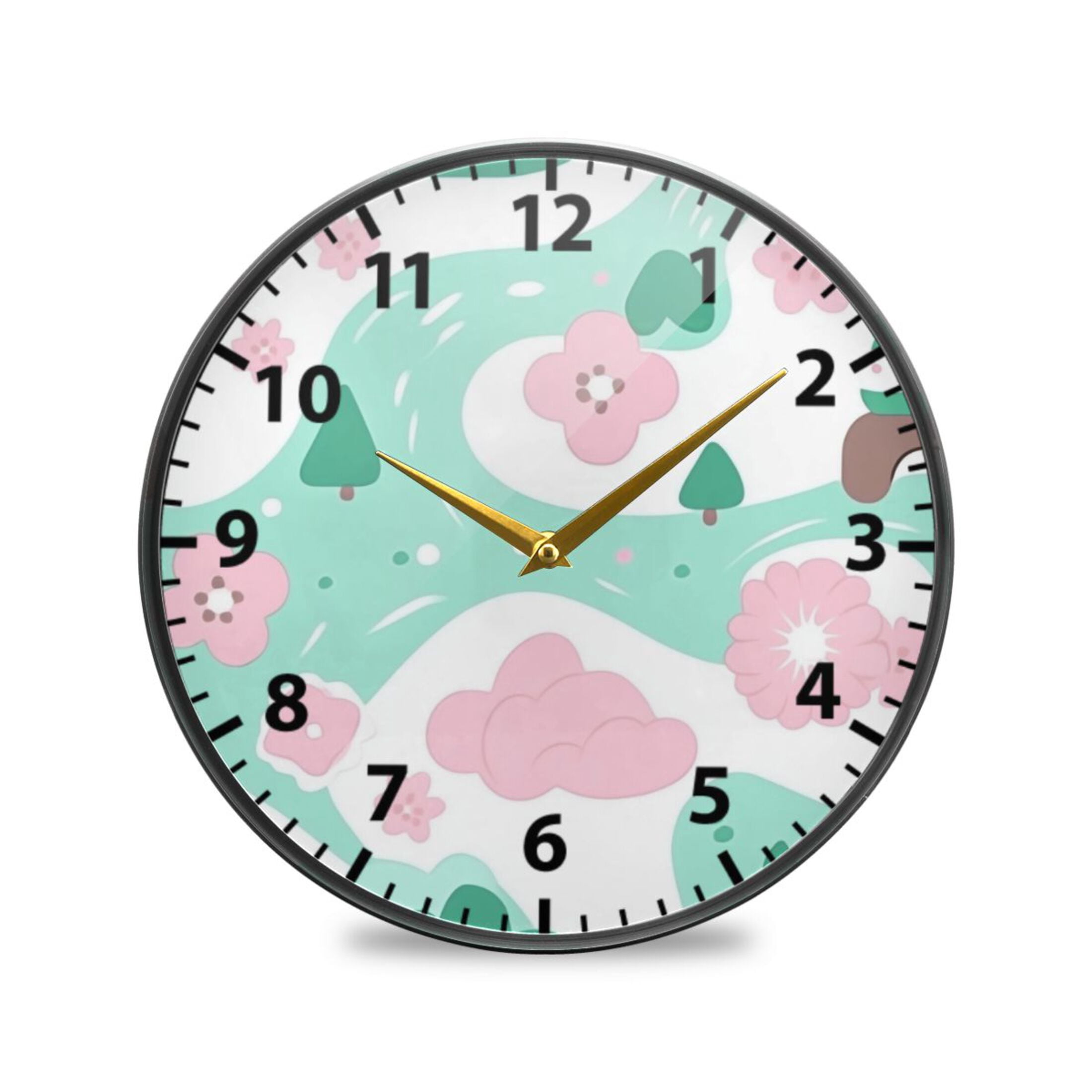 Dreamy Spring Landscape Wall Clock Modern Decor Acrylic Clock Golden ...
