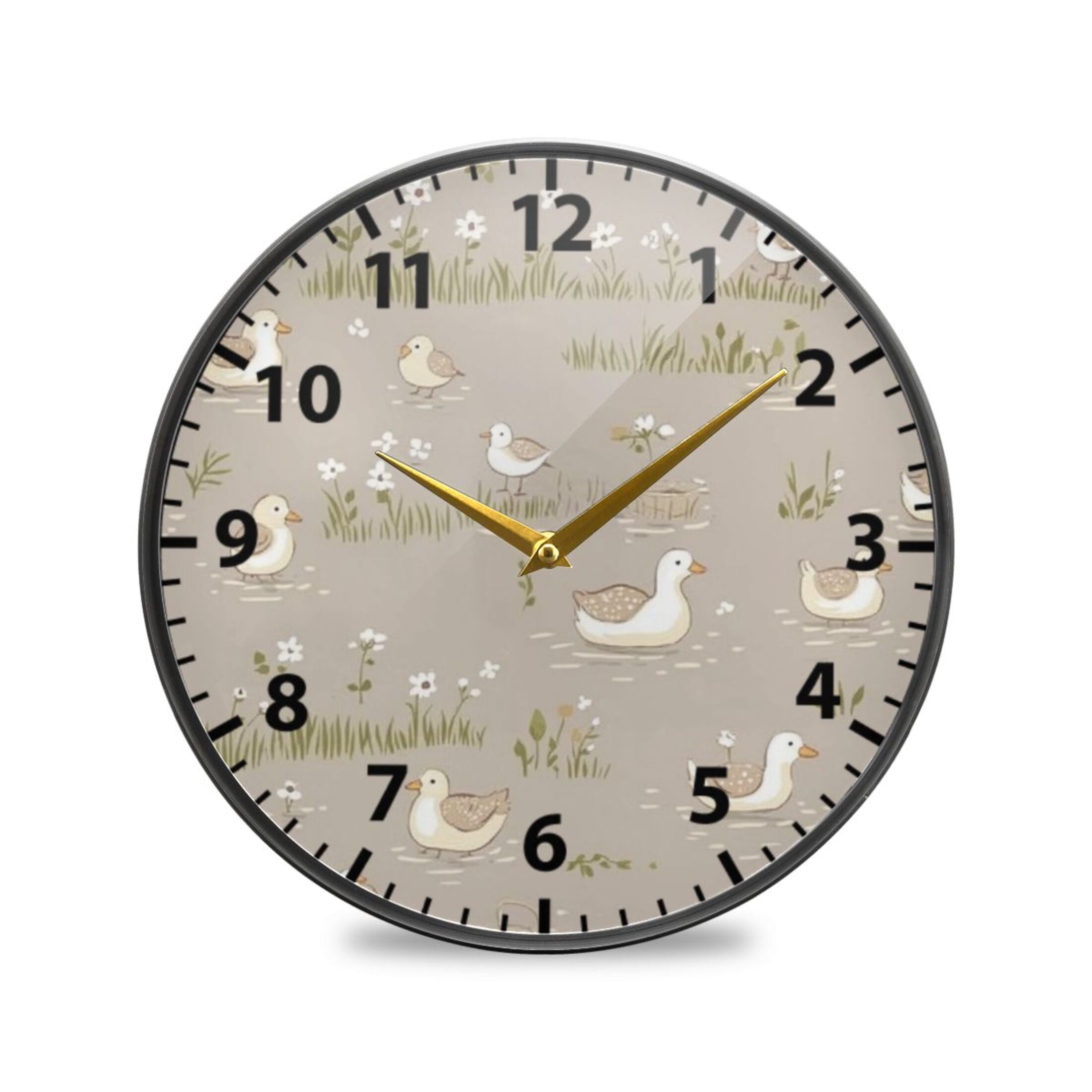 Duck Pond Scene Wall Clock Modern Decor Acrylic Clock Golden Hands 11 ...