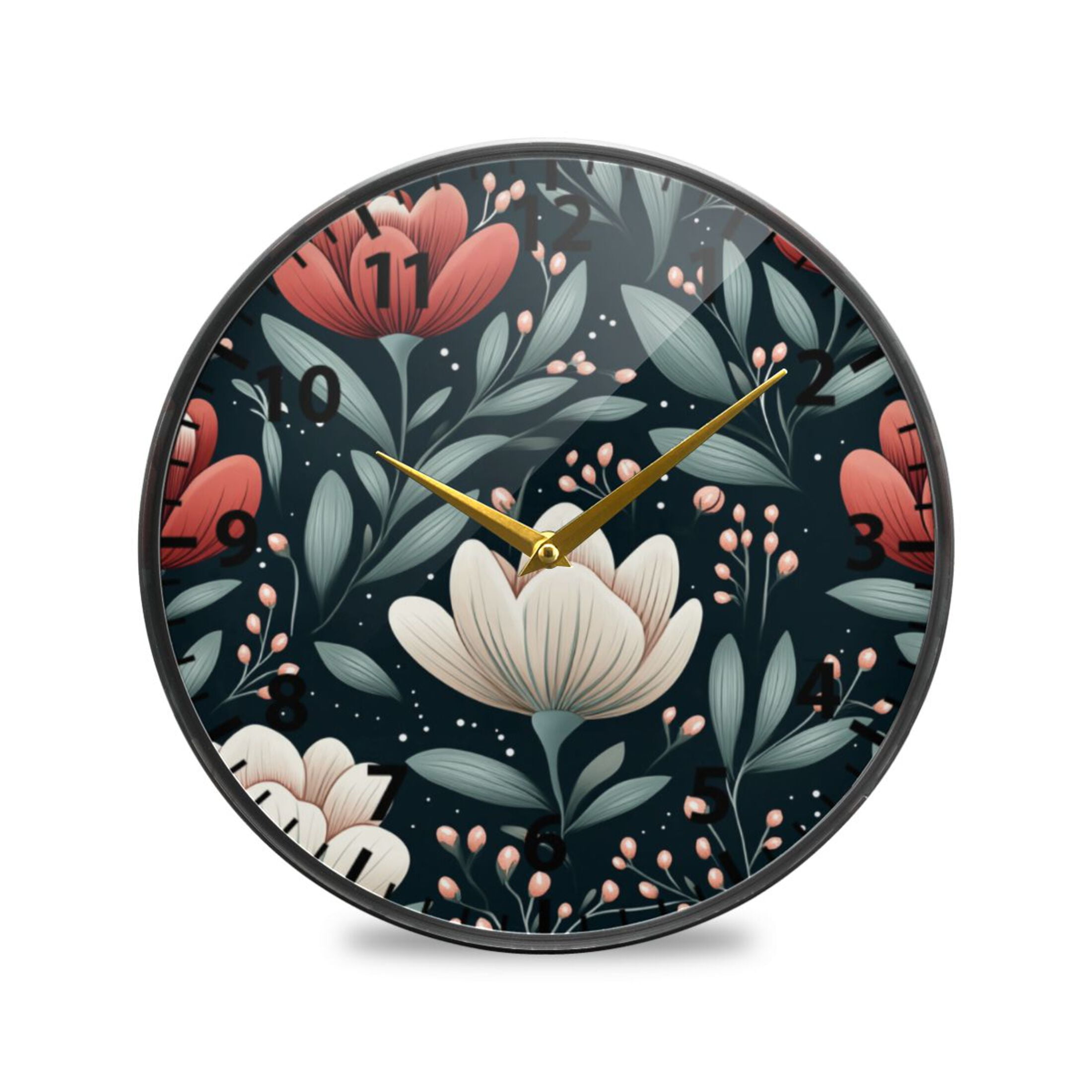 Elegant Floral Design Wall Clock Modern Decor Acrylic Clock Golden ...