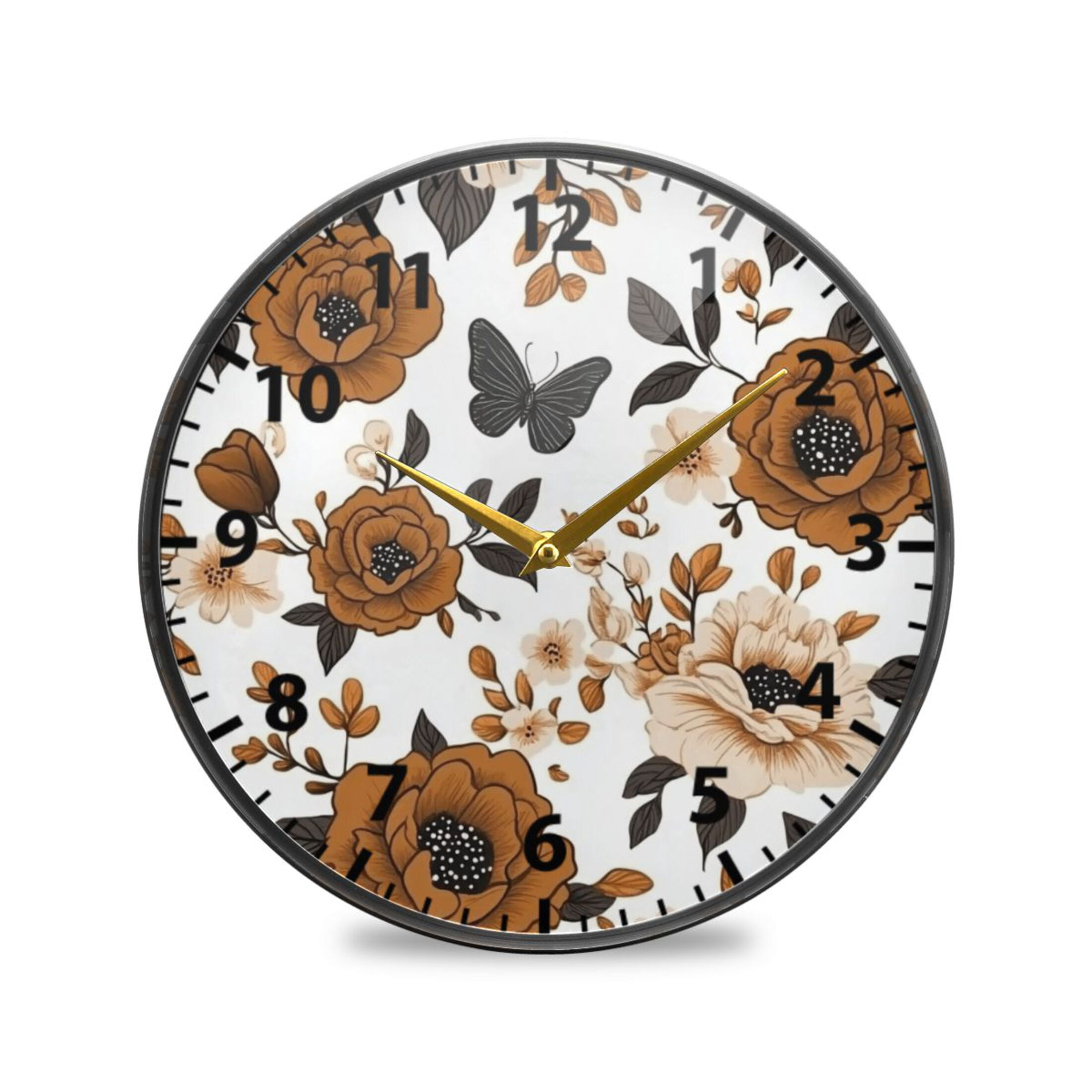 Elegant Floral Design Wall Clock Modern Decor Acrylic Clock Golden Hands 9.5in - Walmart.com