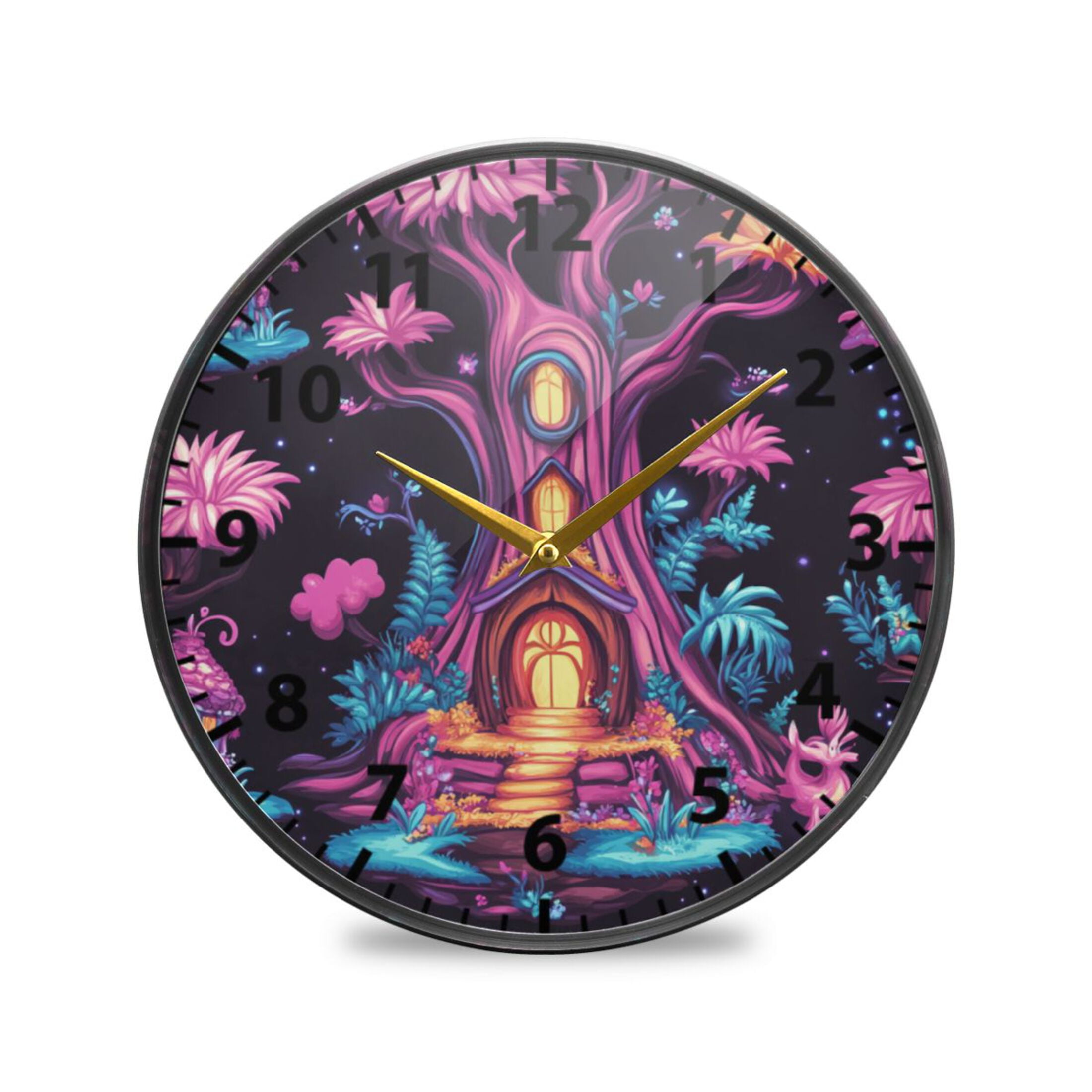 Fantasy Treehouse Wall Clock Modern Decor Acrylic Clock Golden Hands 9 ...