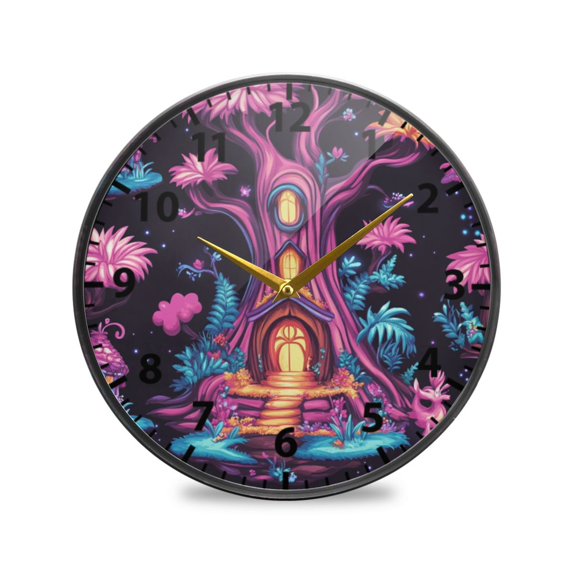 Fantasy Treehouse Wall Clock Modern Decor Acrylic Clock Golden Hands 9 ...