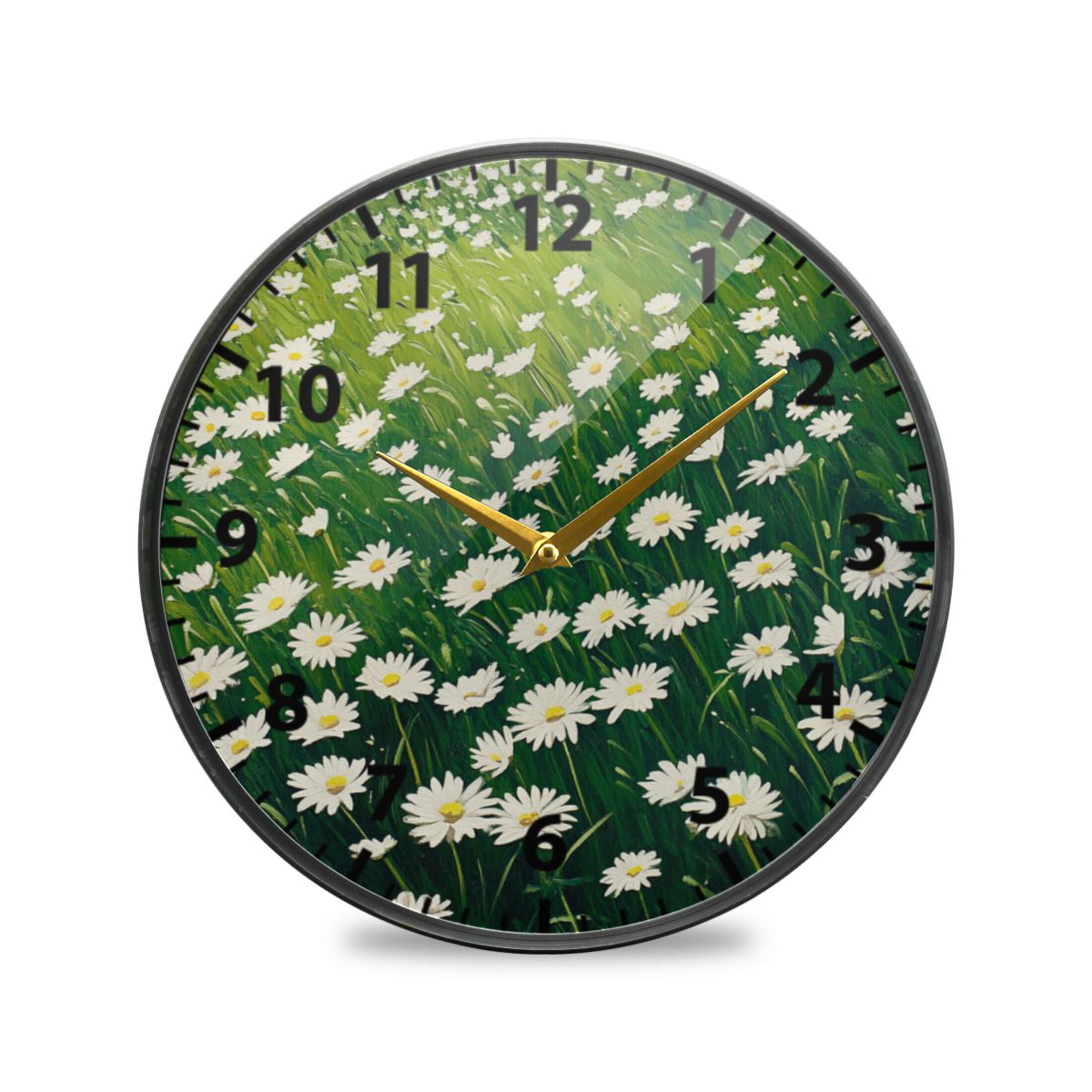 Acrylic Wall and Table Clock Field Of Daisies 11.9in Modern Decor with ...