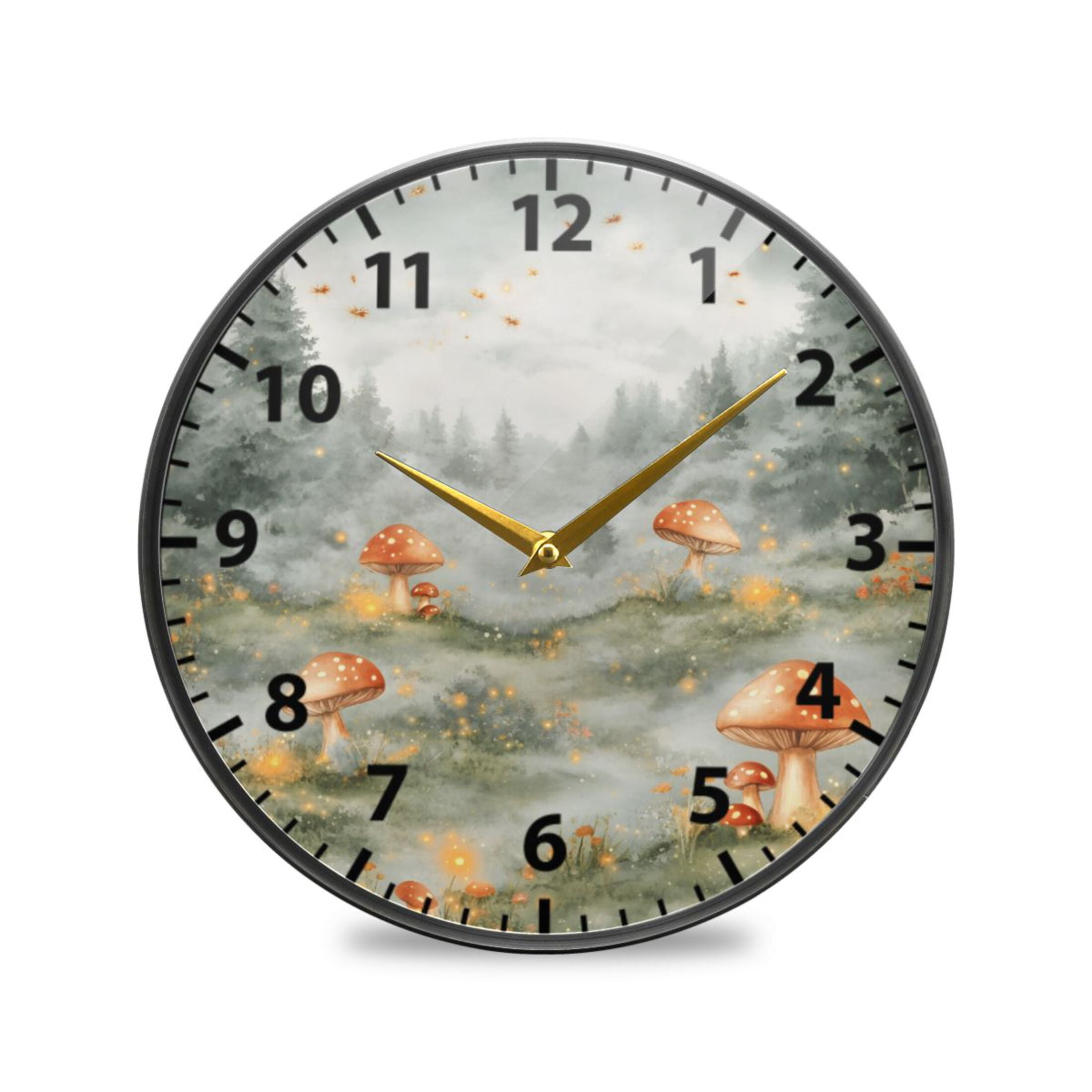 Forest and Mushrooms Wall Clock Modern Decor Acrylic Clock Golden Hands ...
