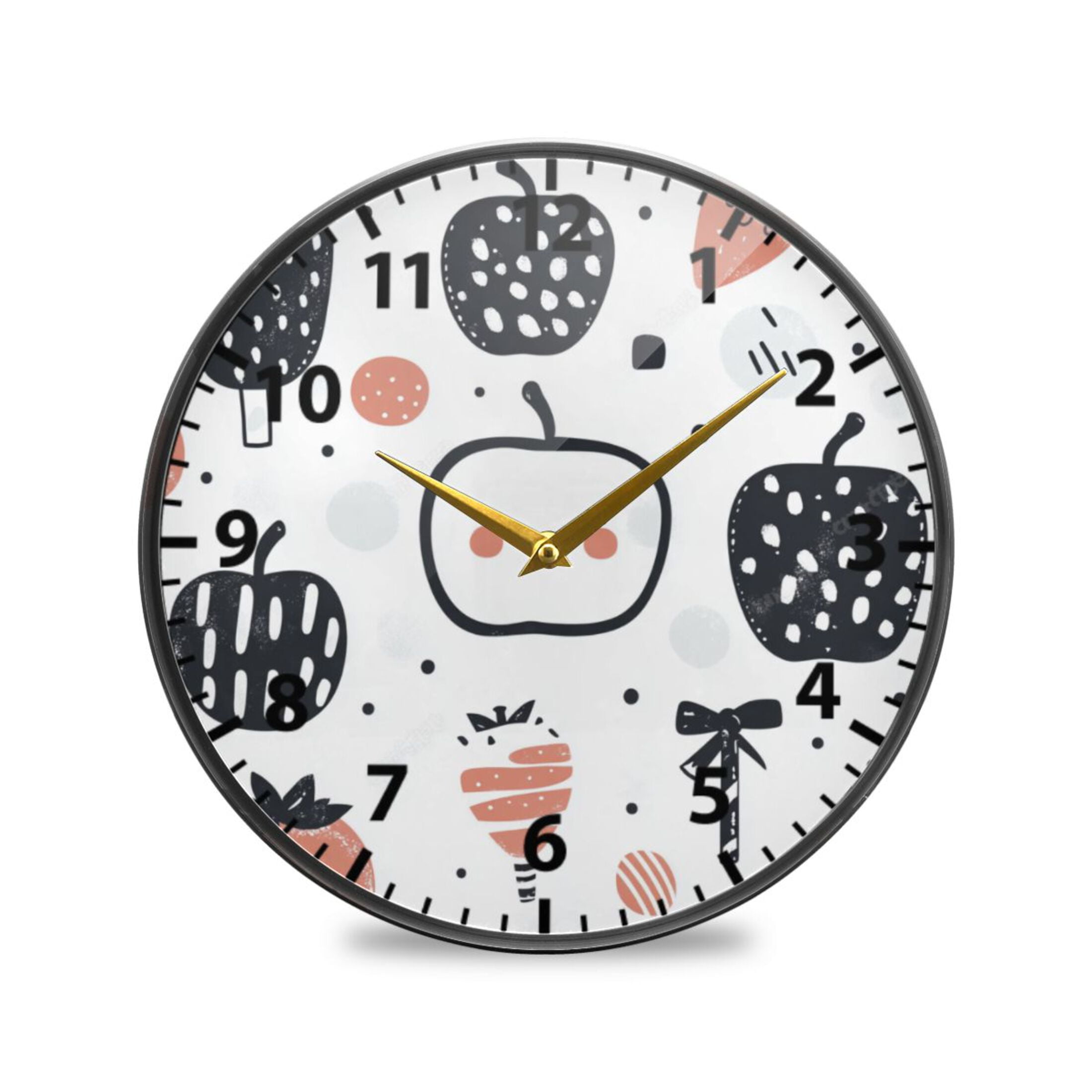 Fruits Cute Pattern Design Wall Clock Modern Decor Acrylic Clock Golden ...
