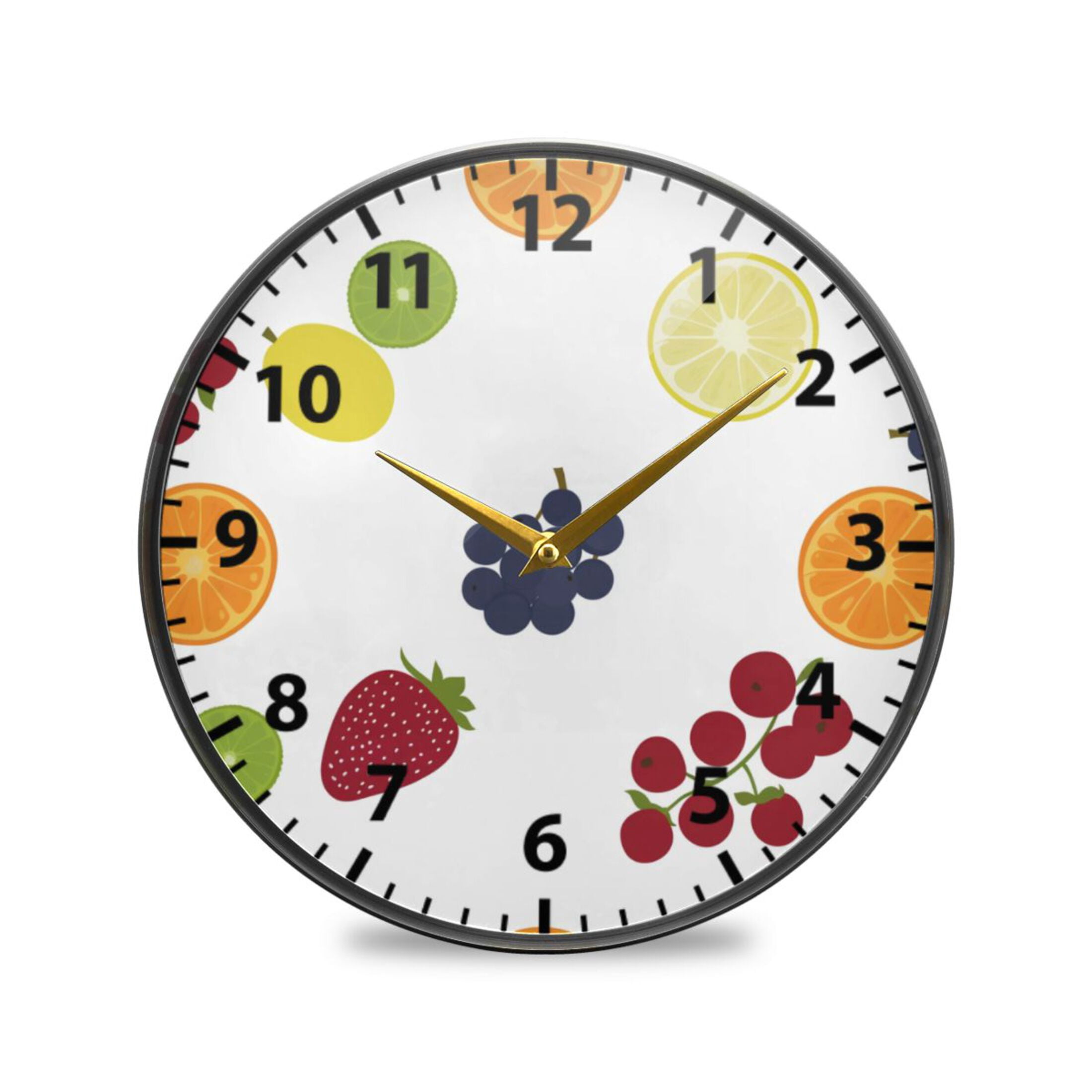 Fruits Pattern Design Wall Clock Modern Decor Acrylic Clock Golden ...