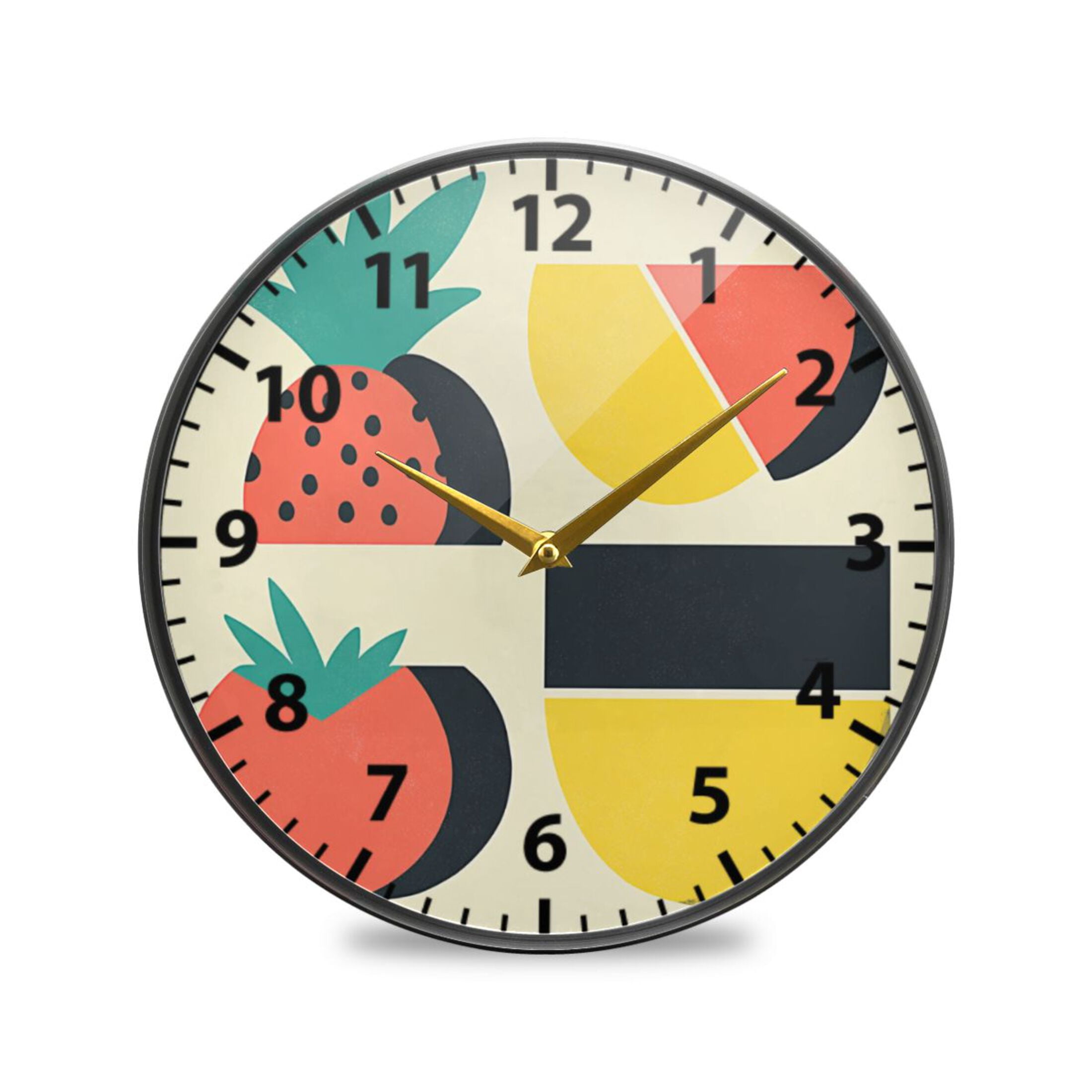 Fruits Simple Cute Pattern Wall Clock Modern Decor Acrylic Clock Golden ...