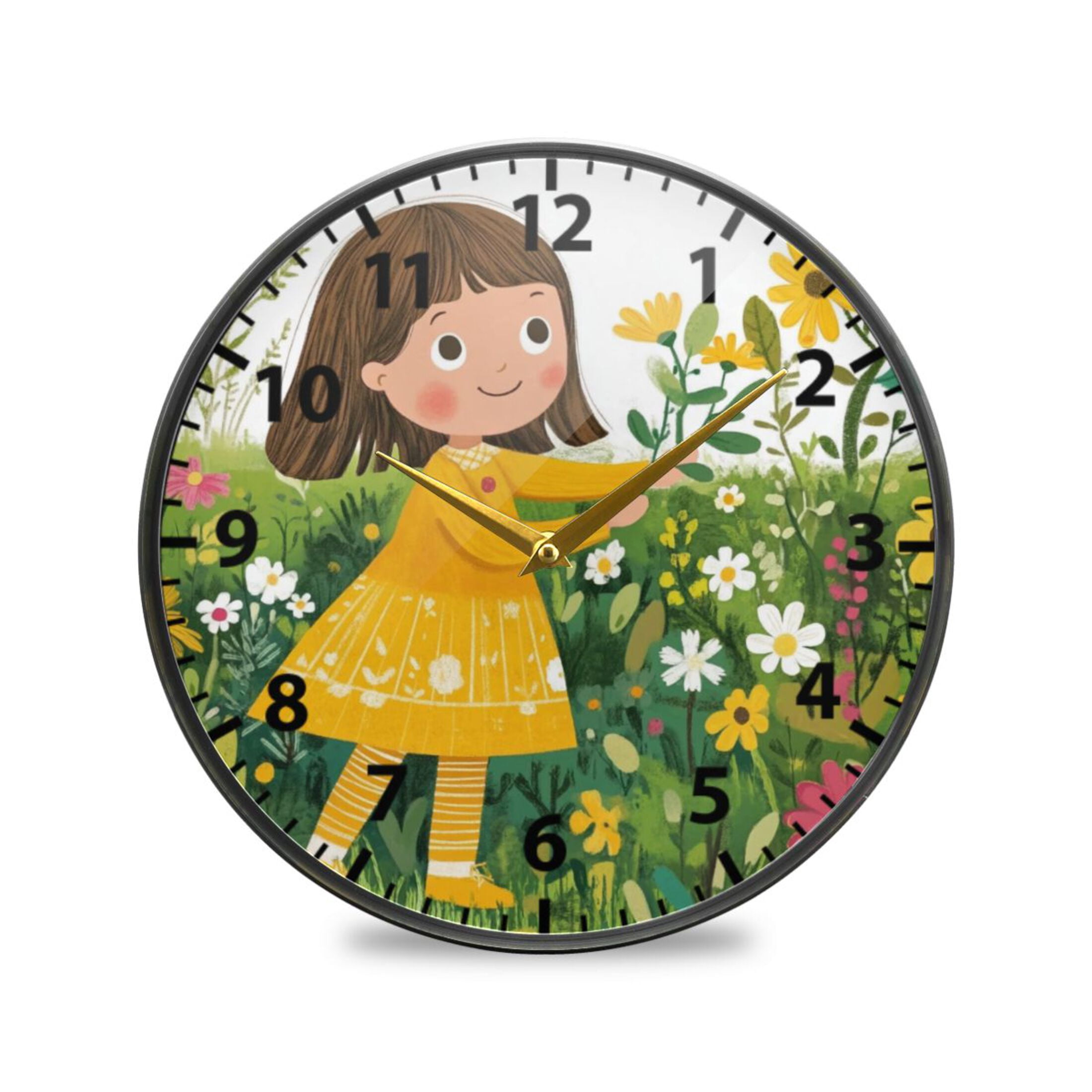 Acrylic Wall and Table Clock Girl Pluck Flowers 11.9in Modern Decor ...