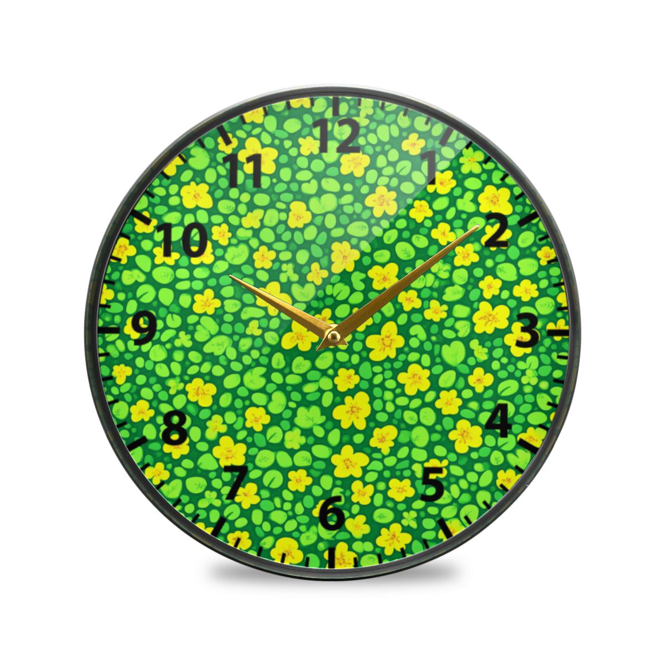 Acrylic Wall and Table Clock Green Background Flowers 11.9in Modern ...
